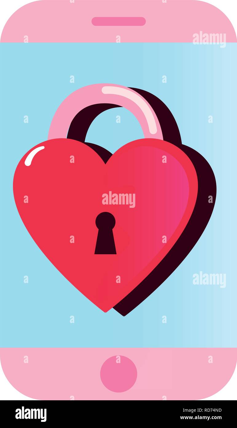 cellphone padlock heart happy valentines day vector illustration Stock ...