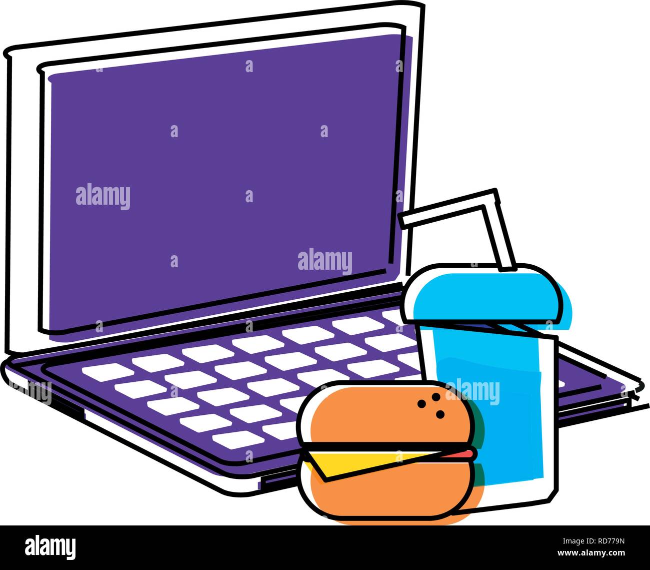 laptop computer with fast food vector illustration design Stock Vector ...