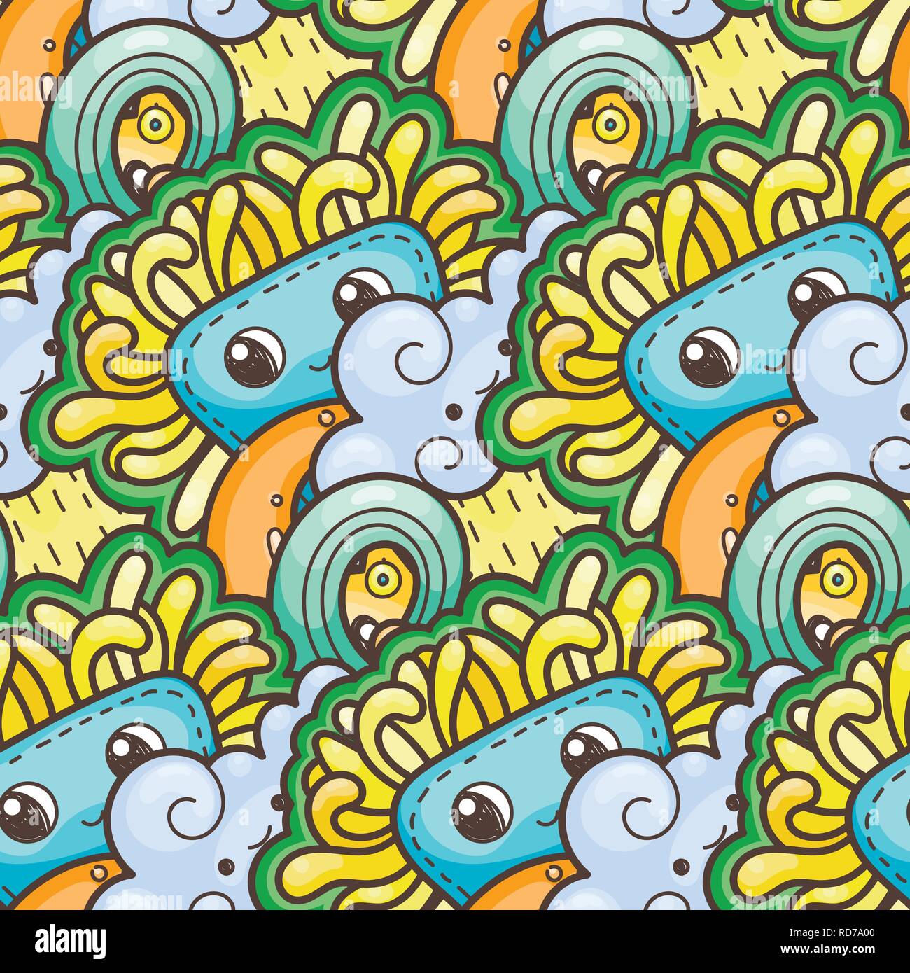 Seamless vector pattern with cute cartoon monsters and beasts. Nice for ...