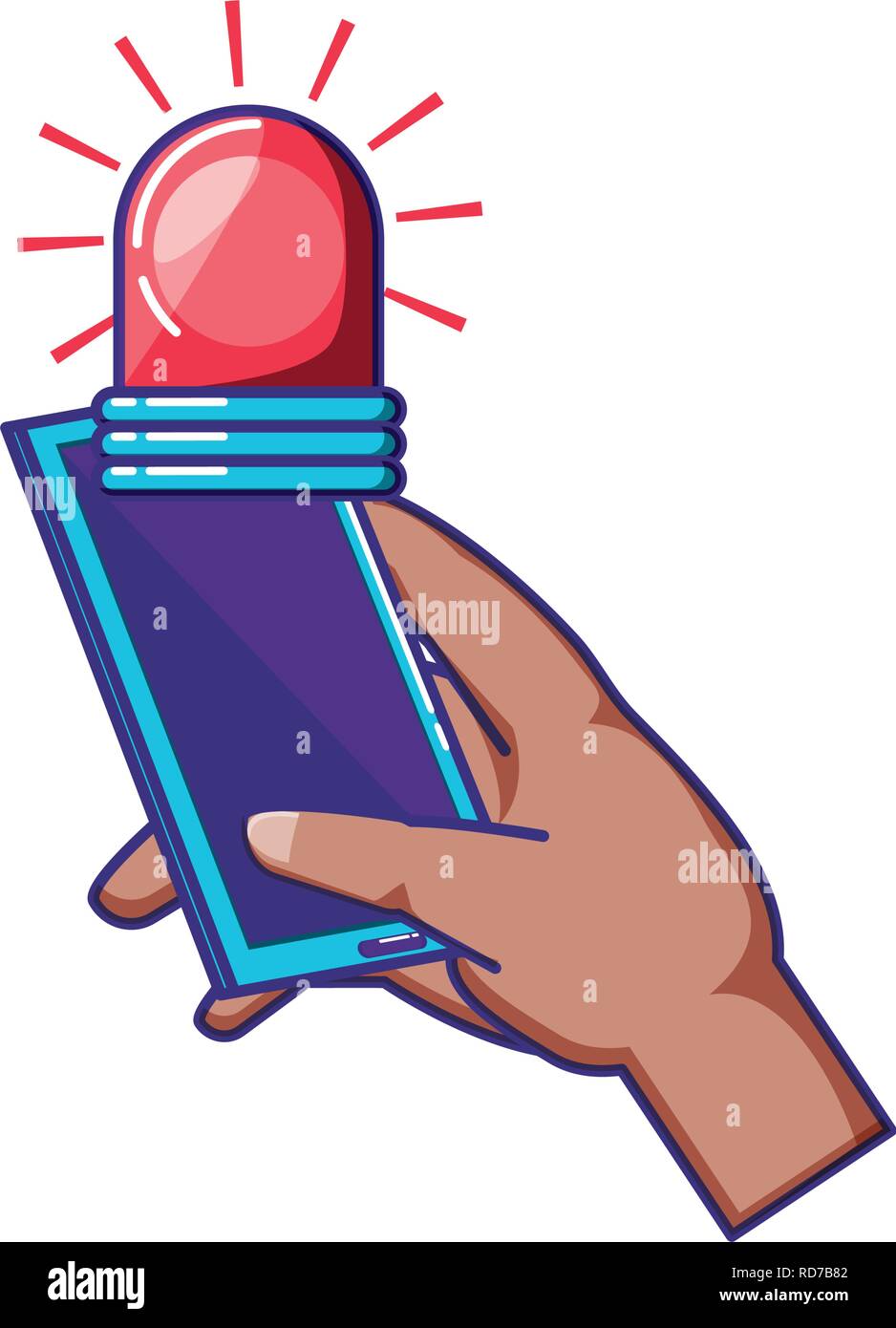 hand using smartphone with alarm light vector illustration design Stock ...