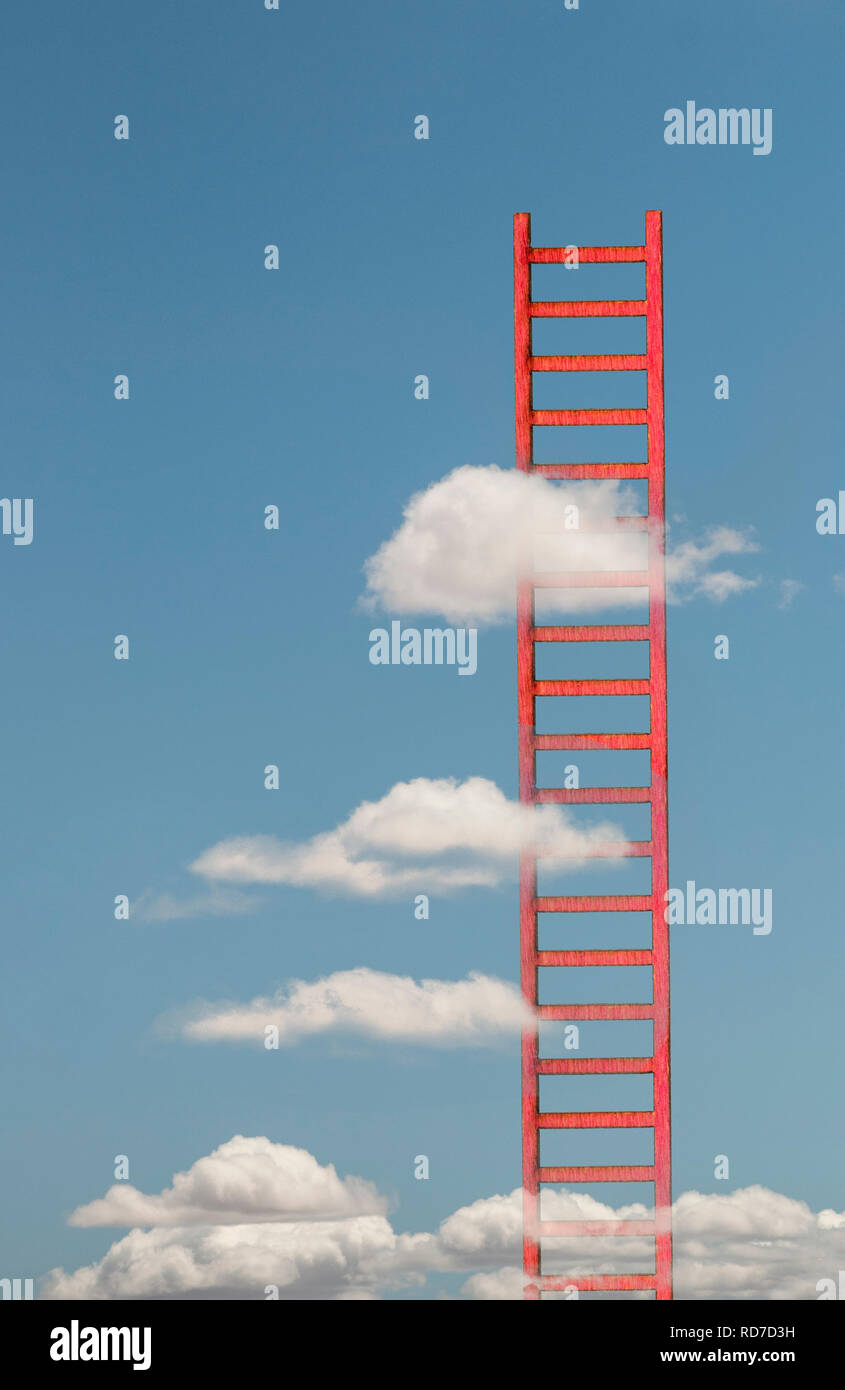 Ladders in the clouds on blue sky. Abstract concept with colored ladder ...