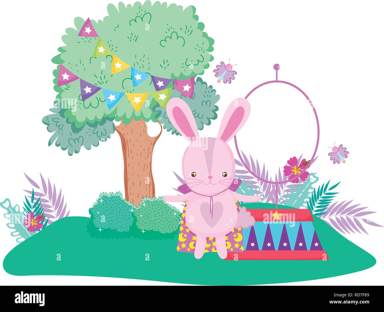 cute circus rabbit jumping fire ring Stock Vector Image & Art - Alamy