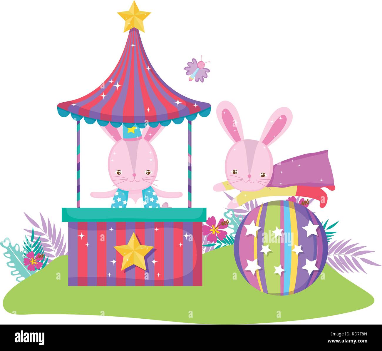 cute circus rabbit with layer and kiosk Stock Vector Image & Art - Alamy
