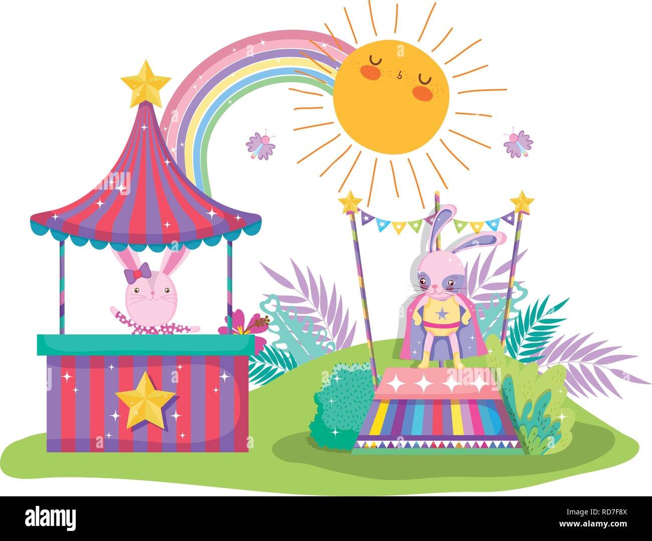 cute circus rabbit with layer and kiosk Stock Vector Image & Art - Alamy
