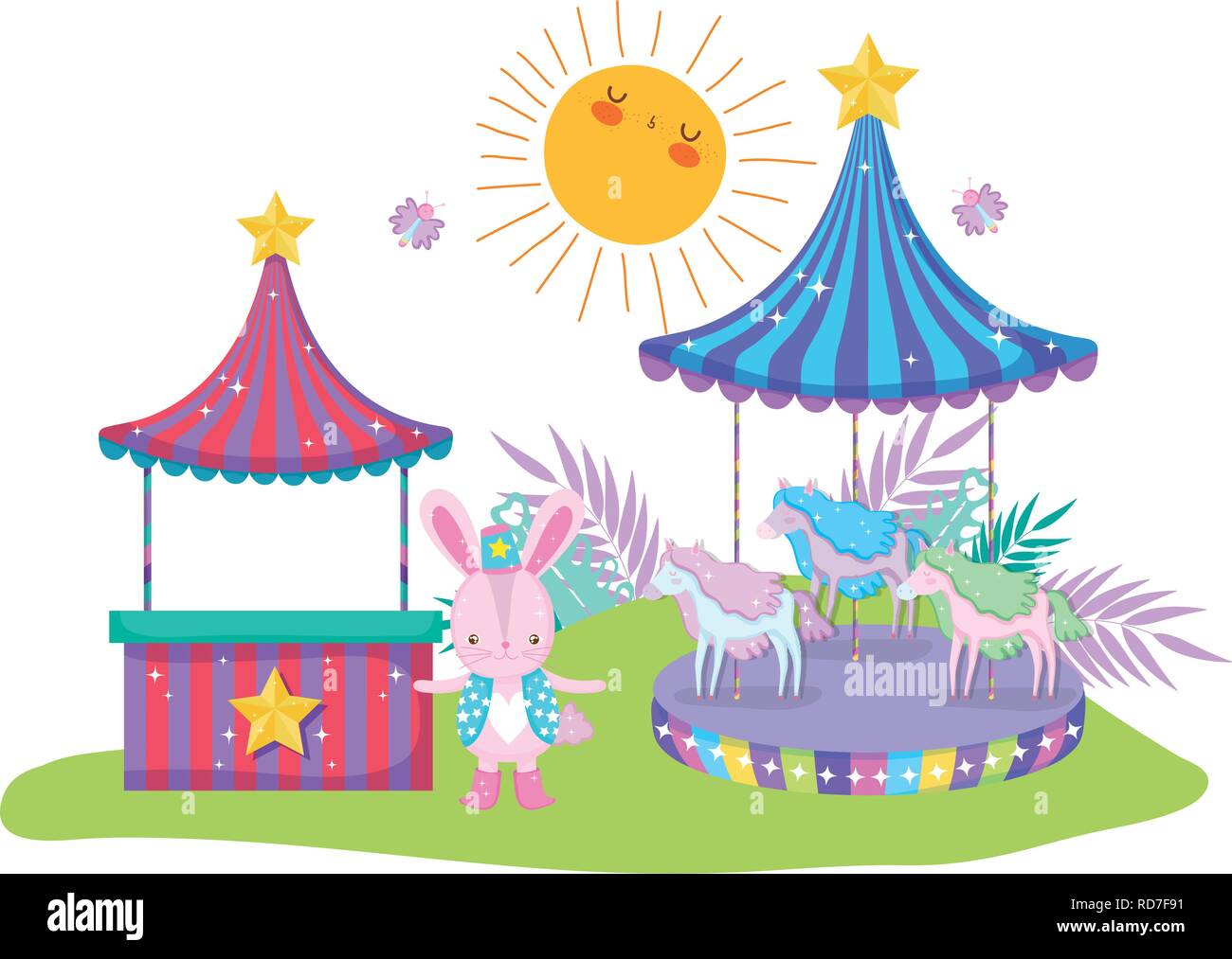 cute circus rabbit with layer and kiosk Stock Vector Image & Art - Alamy