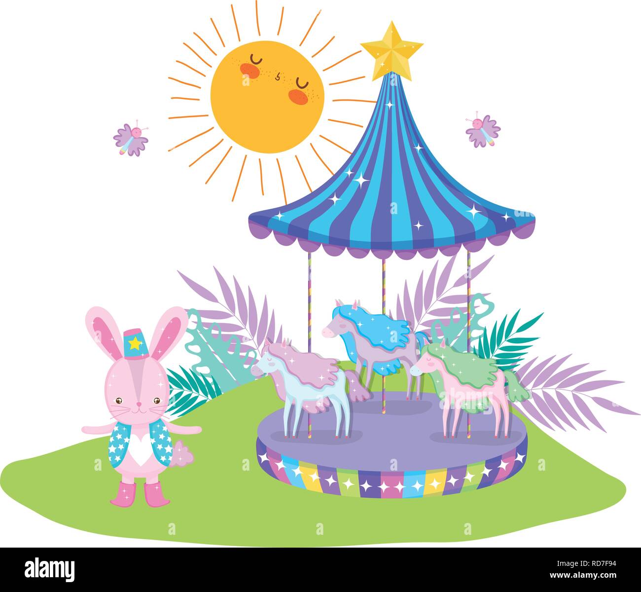cute circus rabbit with layer and carousel Stock Vector Image & Art - Alamy