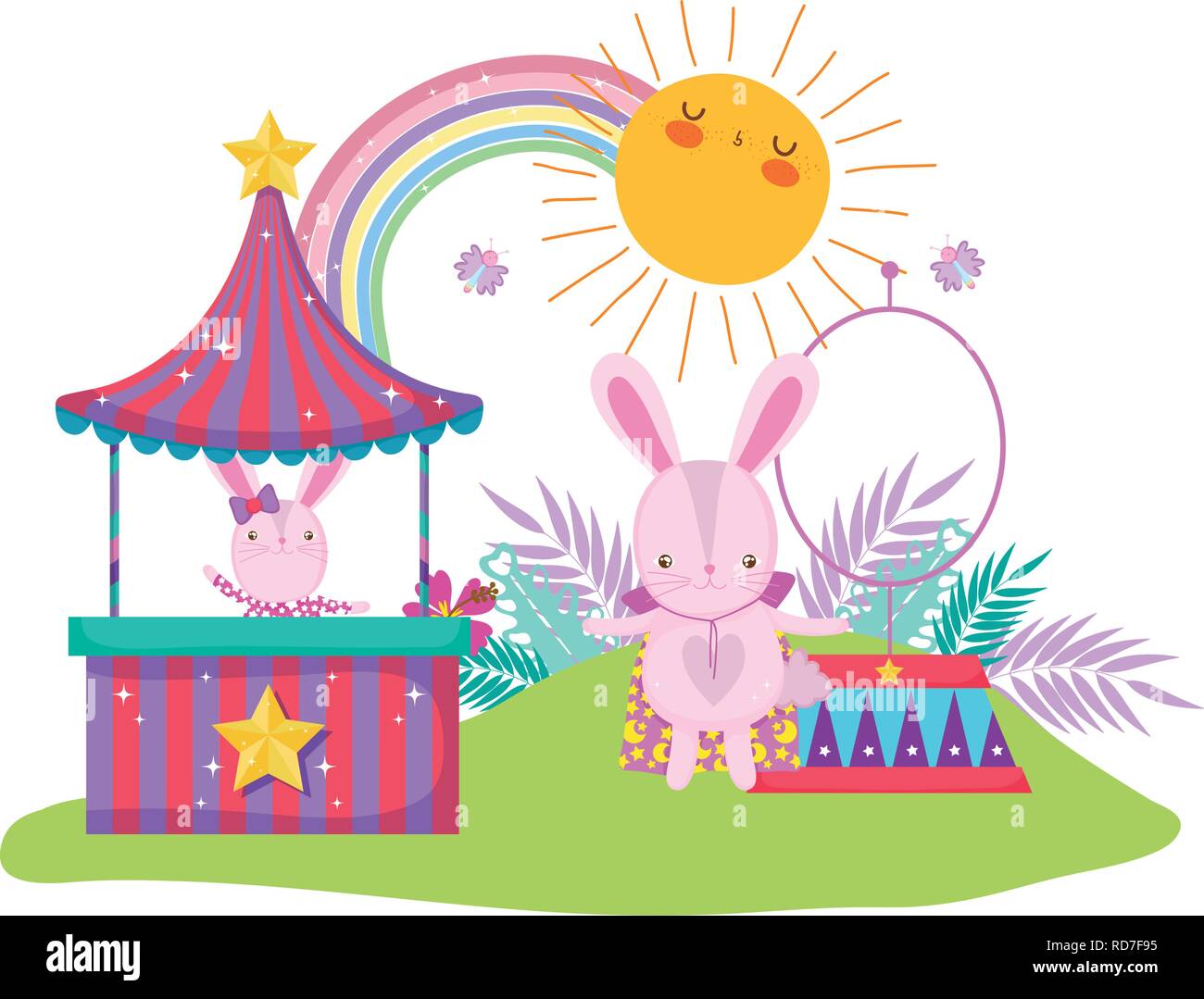 cute circus rabbit jumping fire ring Stock Vector Image & Art - Alamy