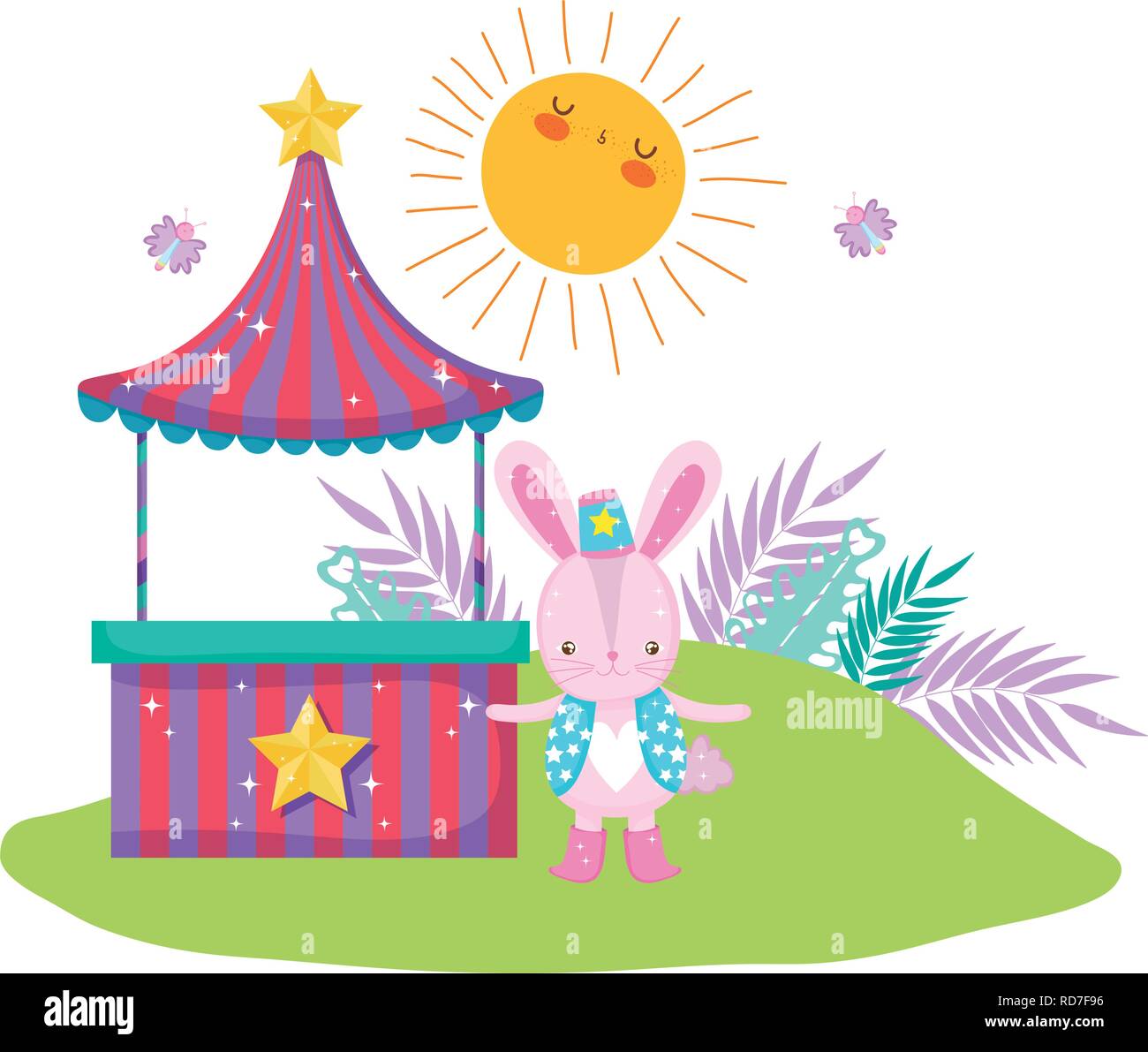 cute circus rabbit with layer and kiosk Stock Vector Image & Art - Alamy