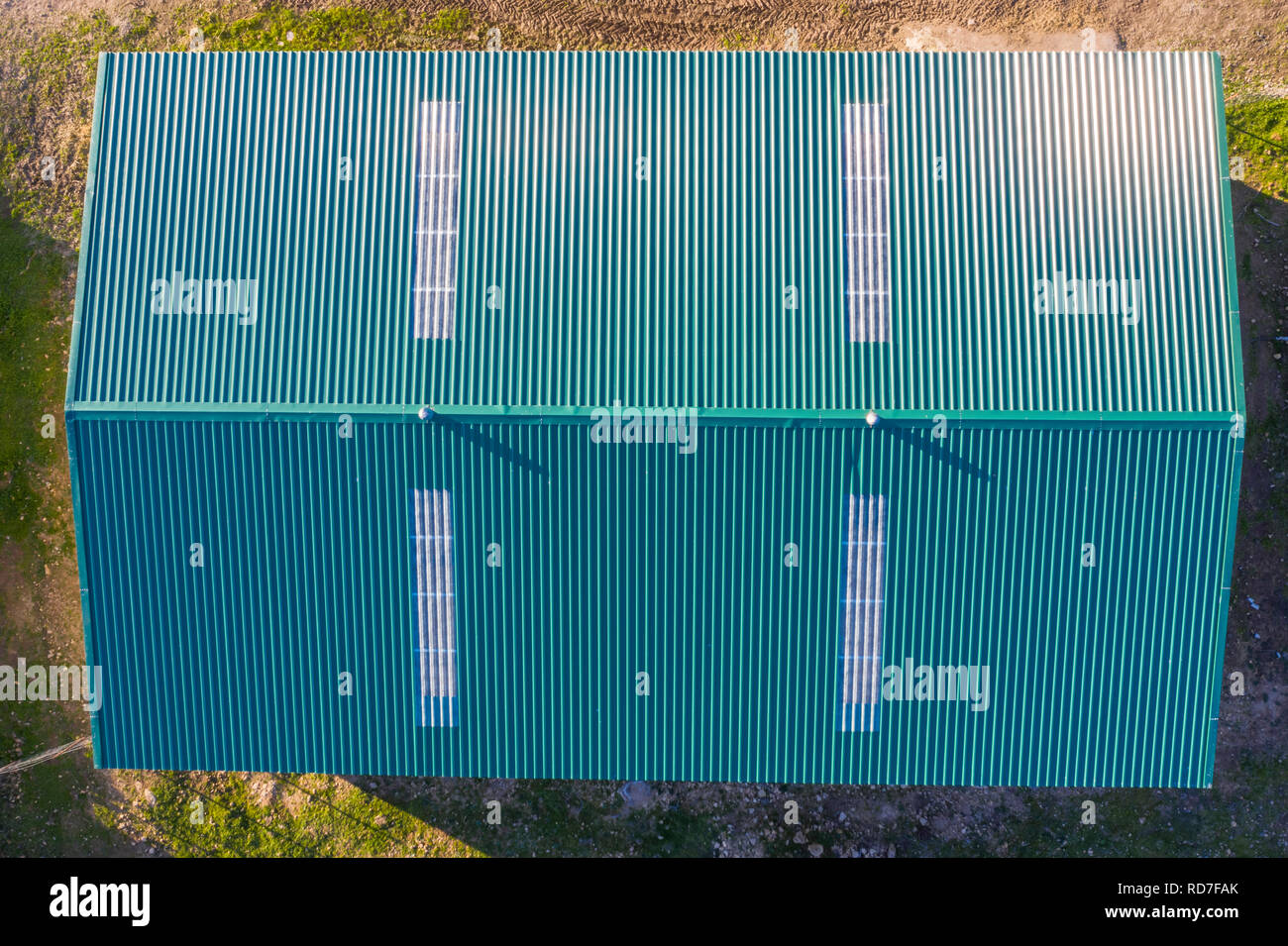 An aerial view directly above of the amazing "Dehesa Extremeña" with a ...