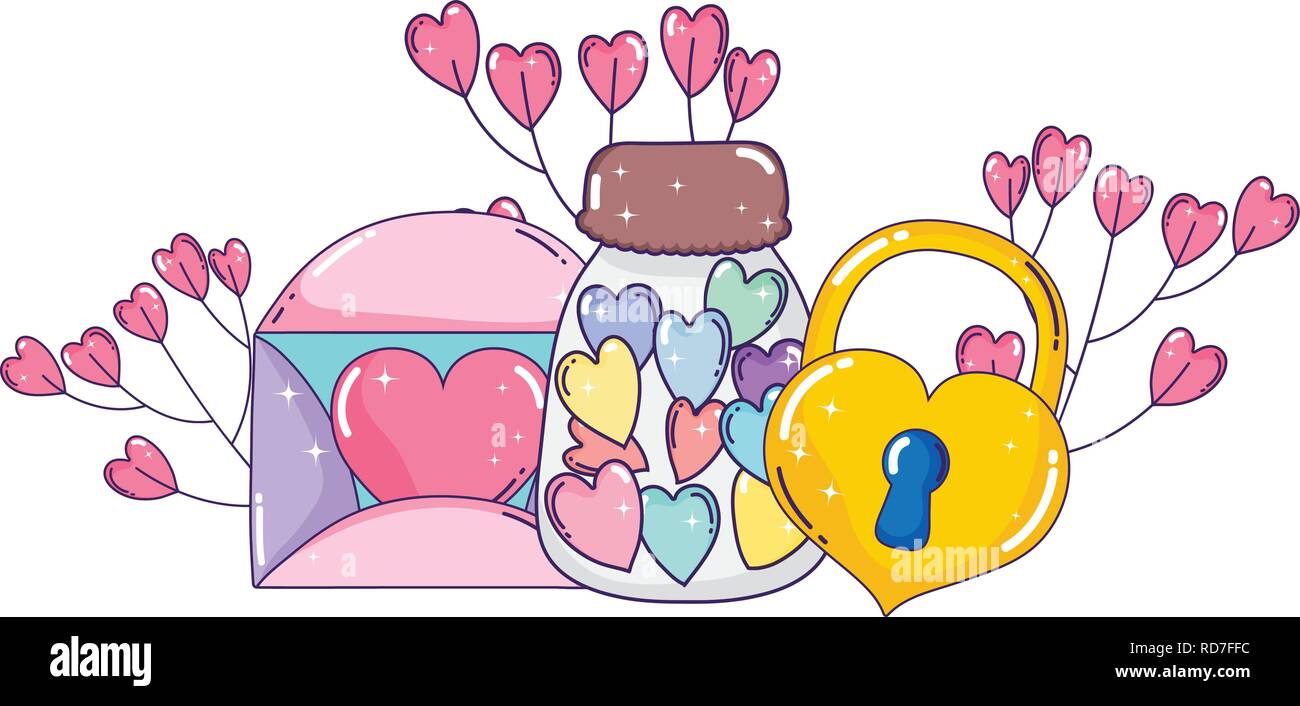 envelope heart with mason jar and padlock Stock Vector Image & Art - Alamy