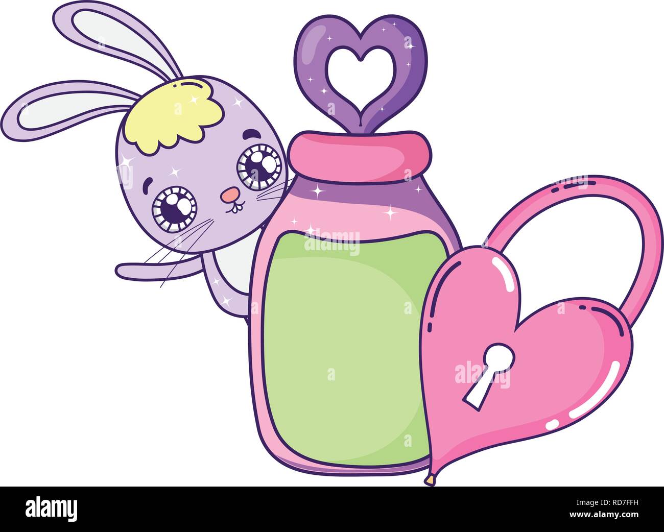 cute rabbit with heart padlock valentines day Stock Vector Image & Art ...