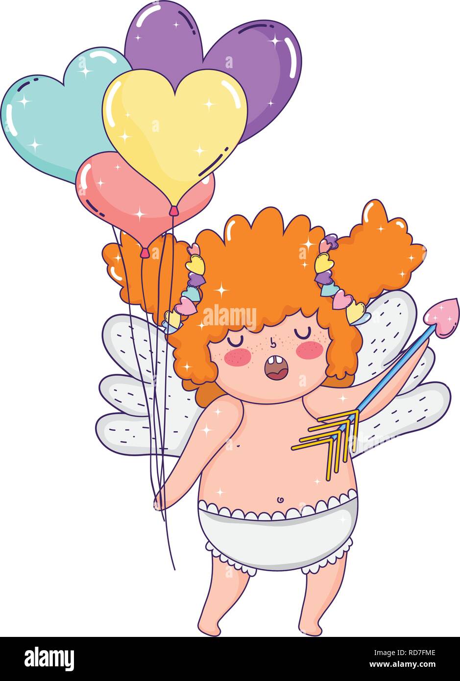 cute cupid chubby girl with balloons helium heart shape Stock Vector ...