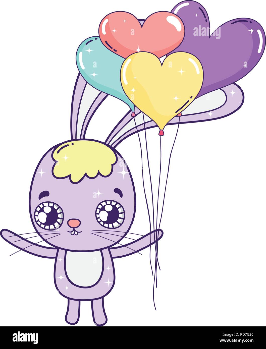cute rabbit with baloons helium valentines day Stock Vector Image & Art ...
