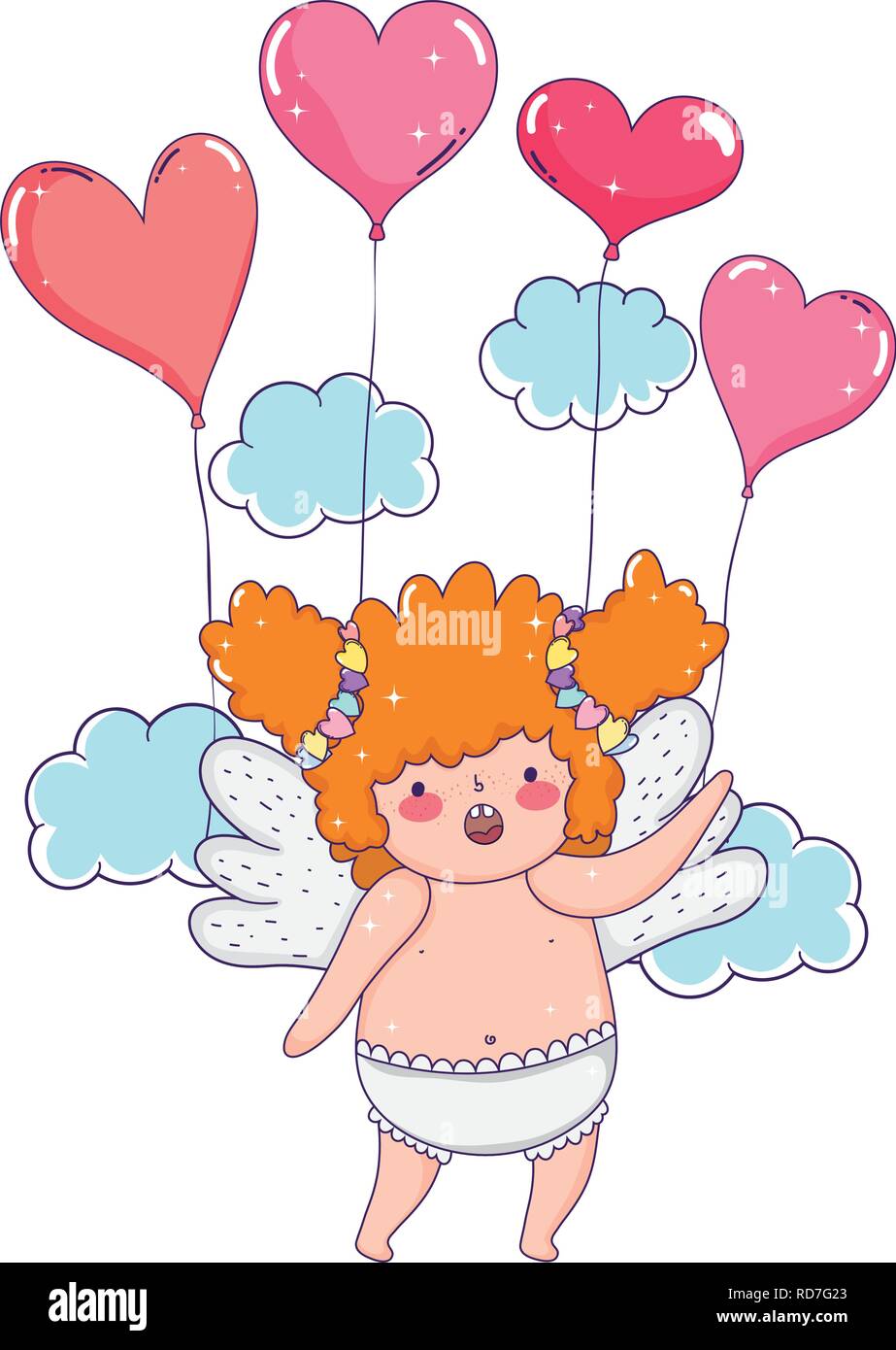 cute cupid chubby girl with balloons helium heart shape Stock Vector ...