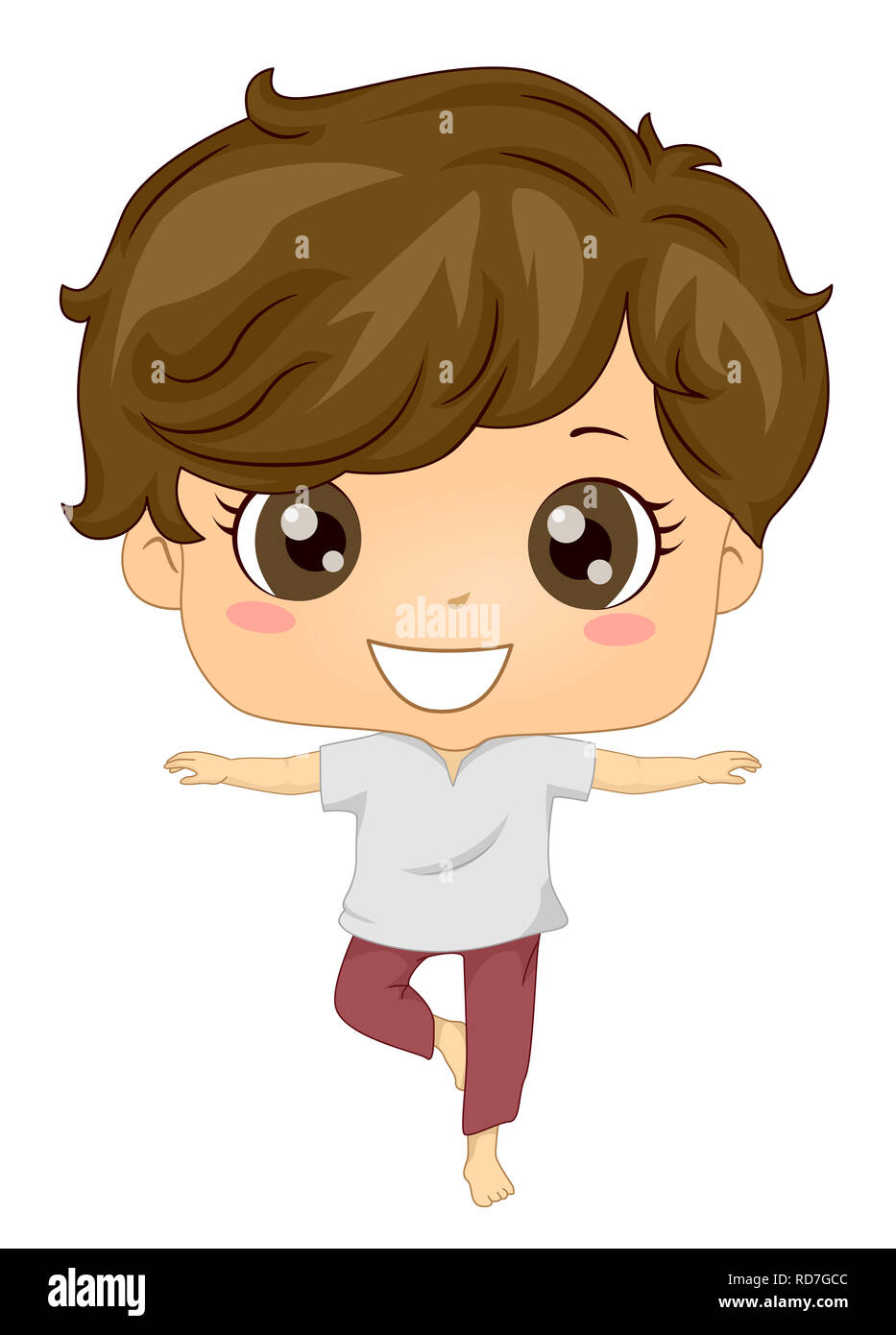 Illustration of a Kid Boy with Arms and Leg Up in Yoga Tree Pose Stock ...