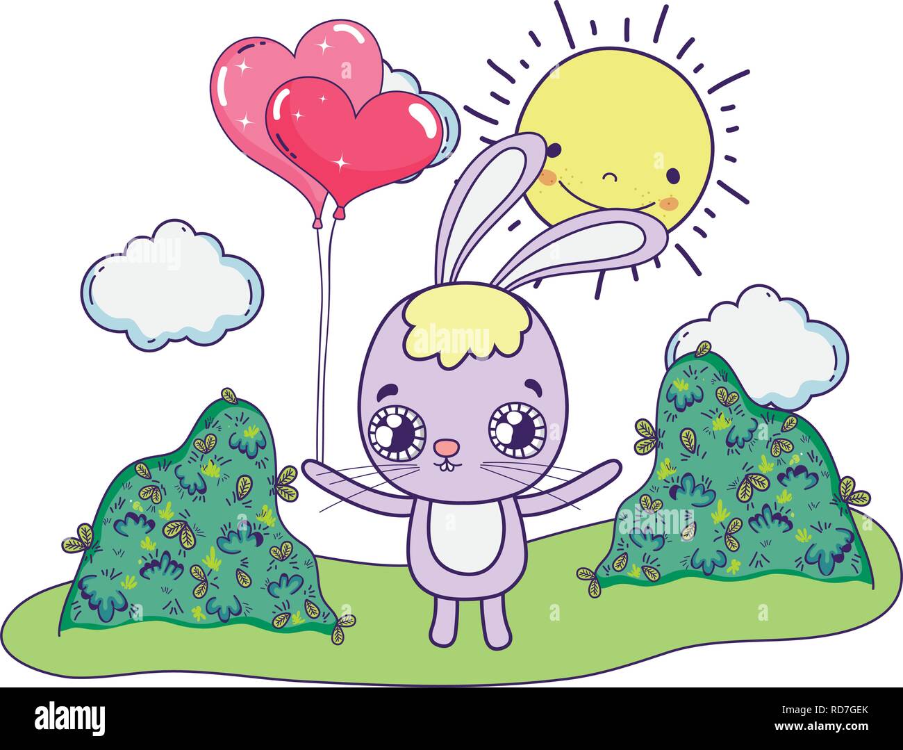 cute rabbit with baloons helium valentines day Stock Vector Image & Art ...