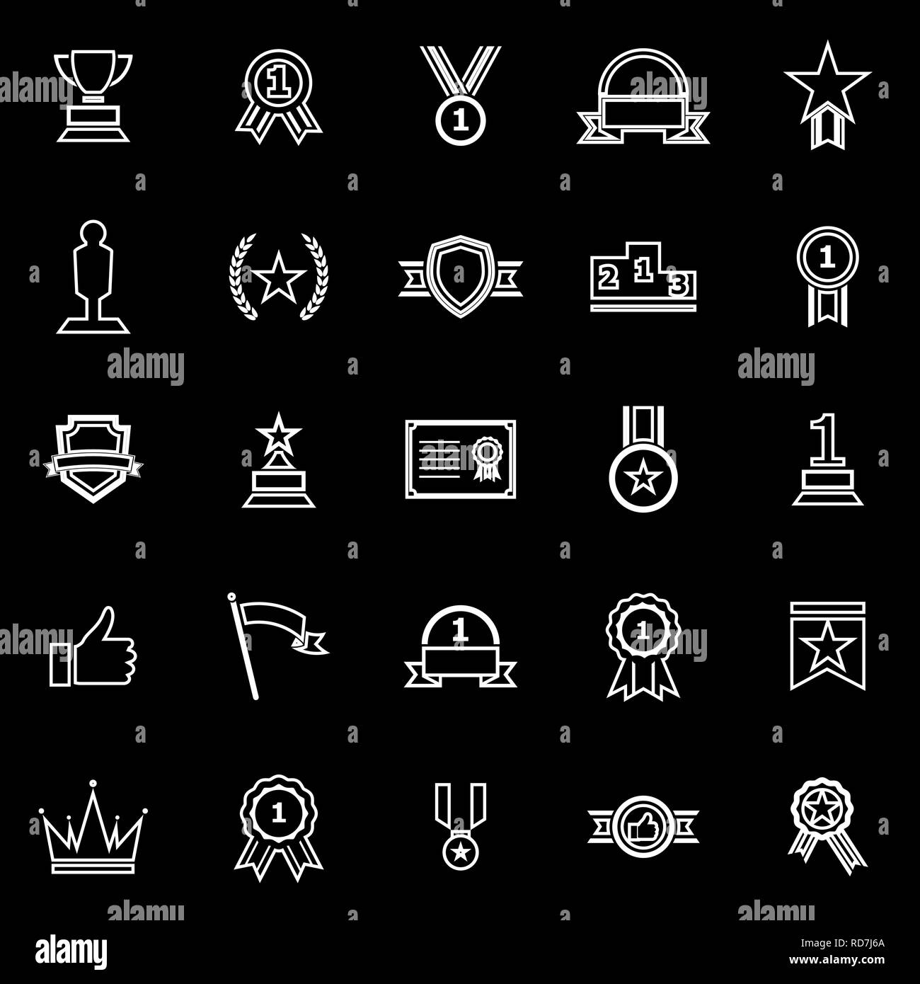 Winner line icons on black background, stock vector Stock Vector Image ...
