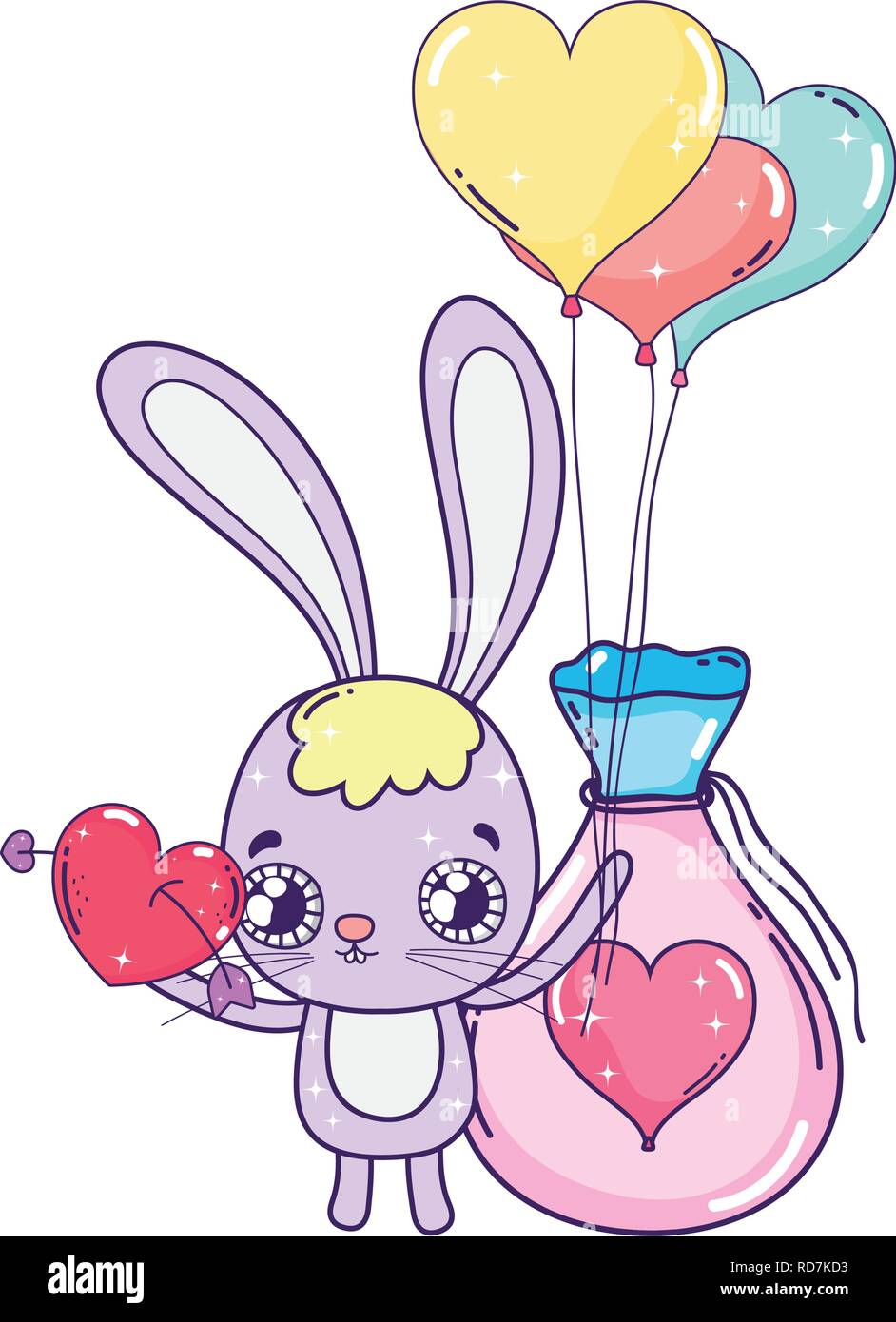 cute rabbit with balloons helium valentines day Stock Vector Image ...