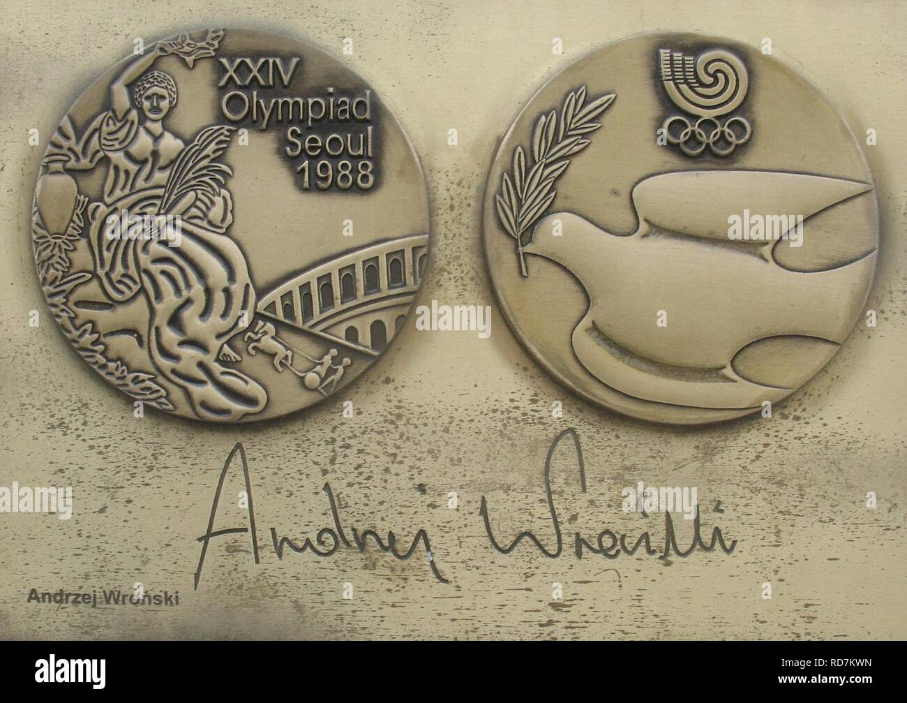 Andrzej Wronski medal and autograph Stock Photo - Alamy