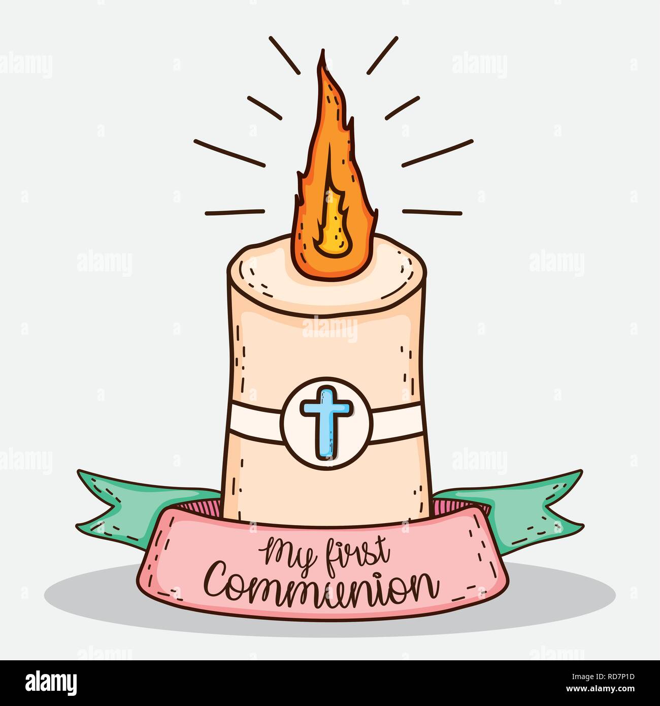 candle with cross and ribbon to tradition first communion Stock Vector ...