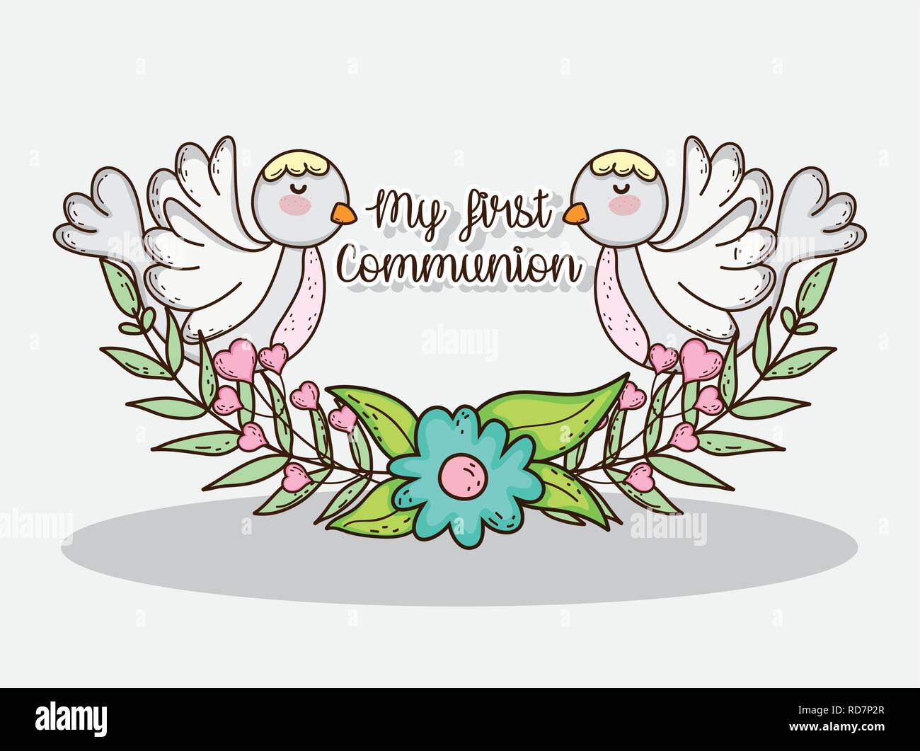 my first communion with doves and flowers with leaves Stock Vector ...