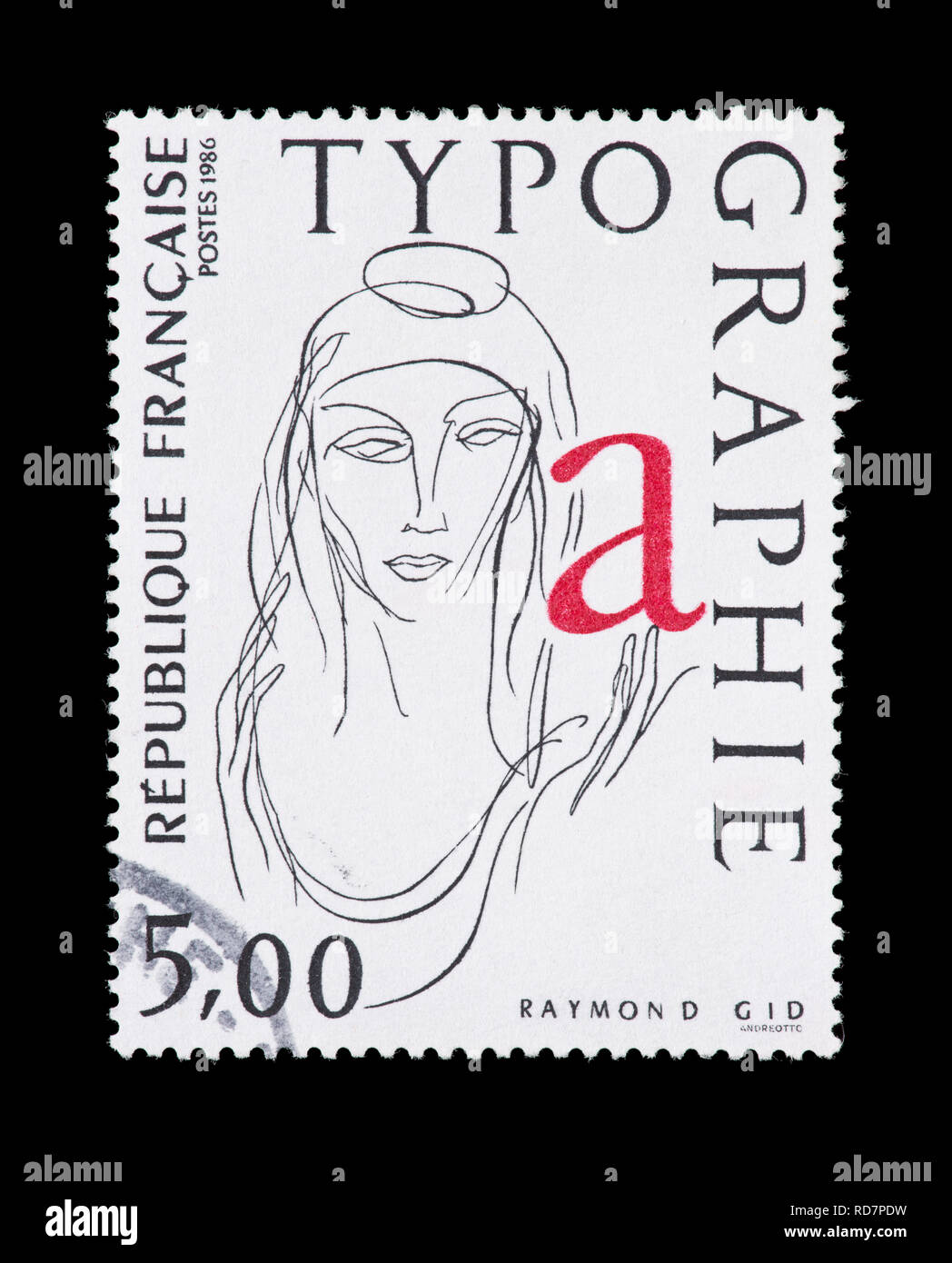 Postage stamp from France depicting the Raymond Gid art La Marianne ...