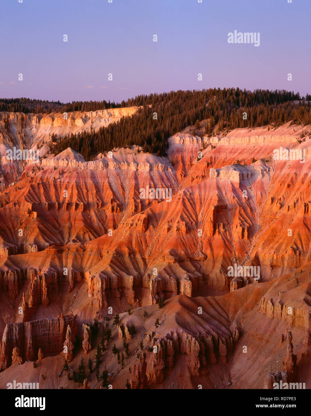 USA, Utah, Cedar Breaks National Monument, Sunset warms eroded ...