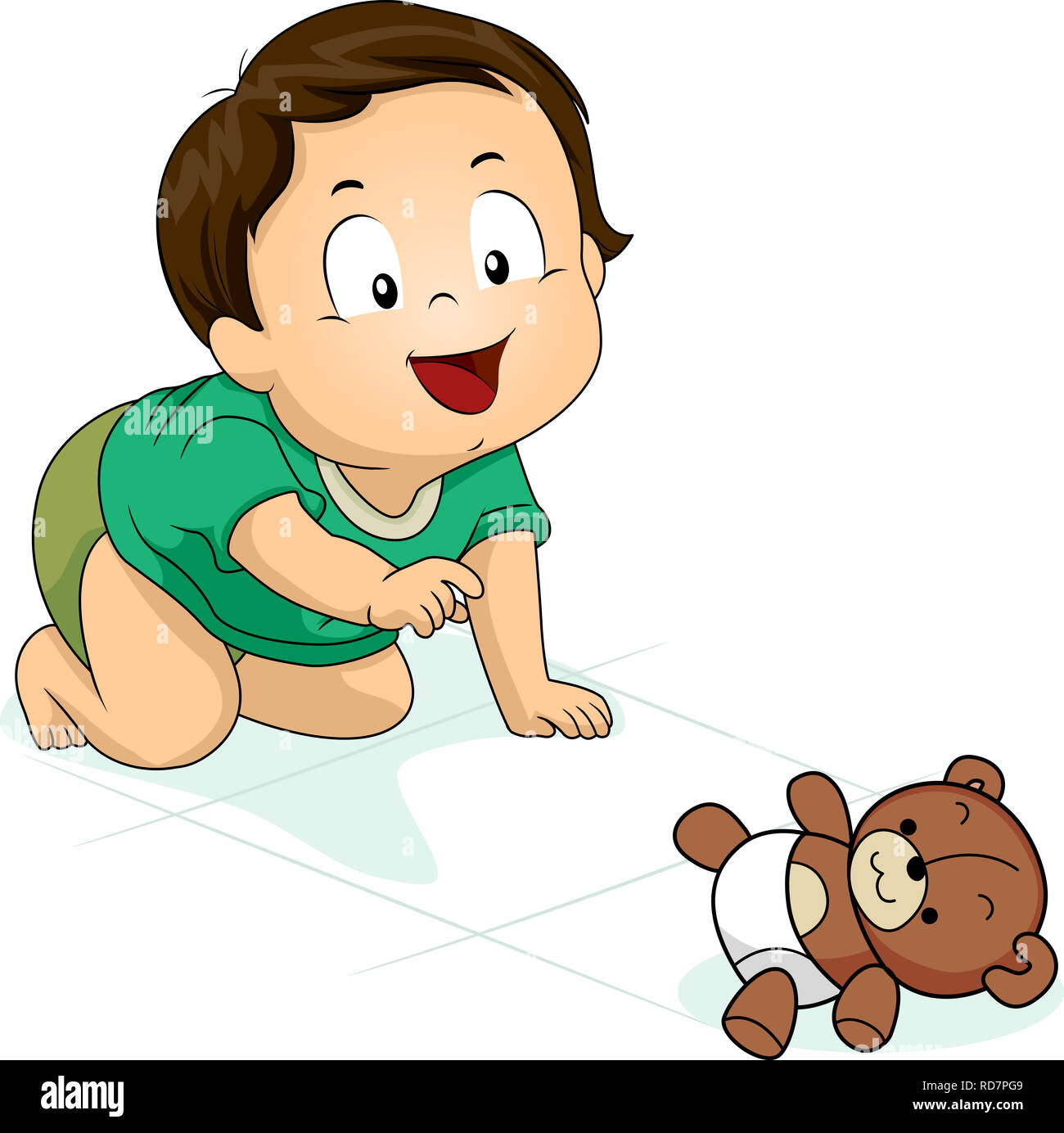 Illustration of a Kid Boy Toddler Crawling Down the Floor Towards His ...