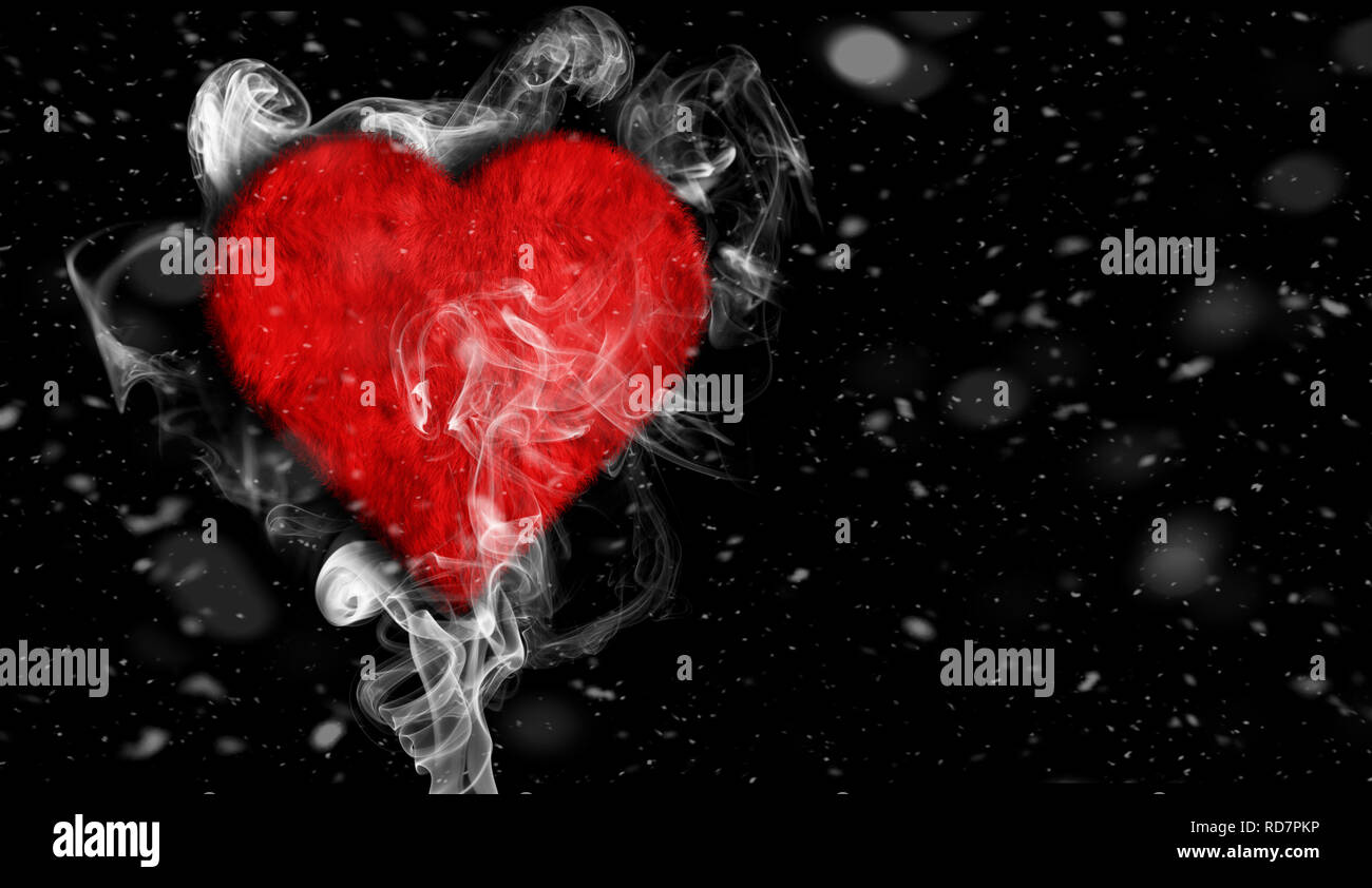 Romantic love red heart with smoke on background for copy space. With ...