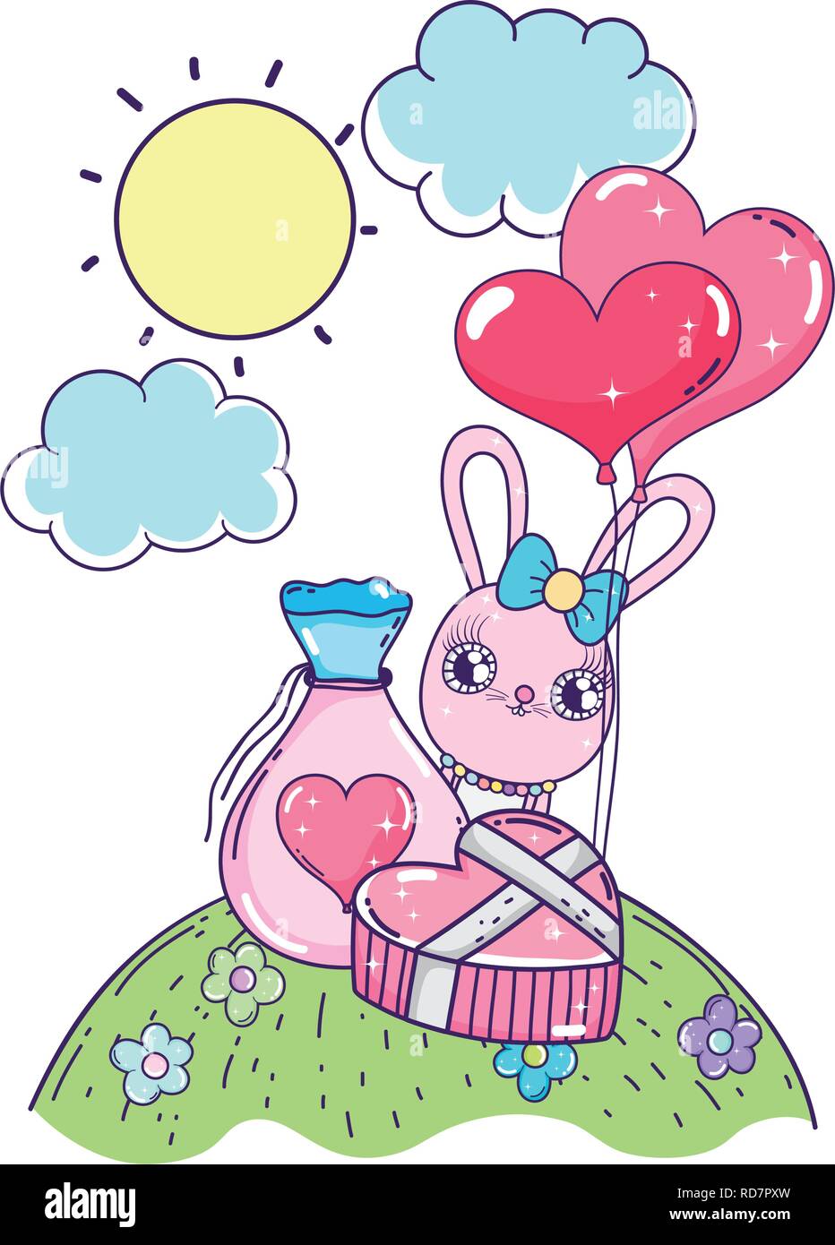 cute rabbit with balloons helium valentines day Stock Vector Image ...