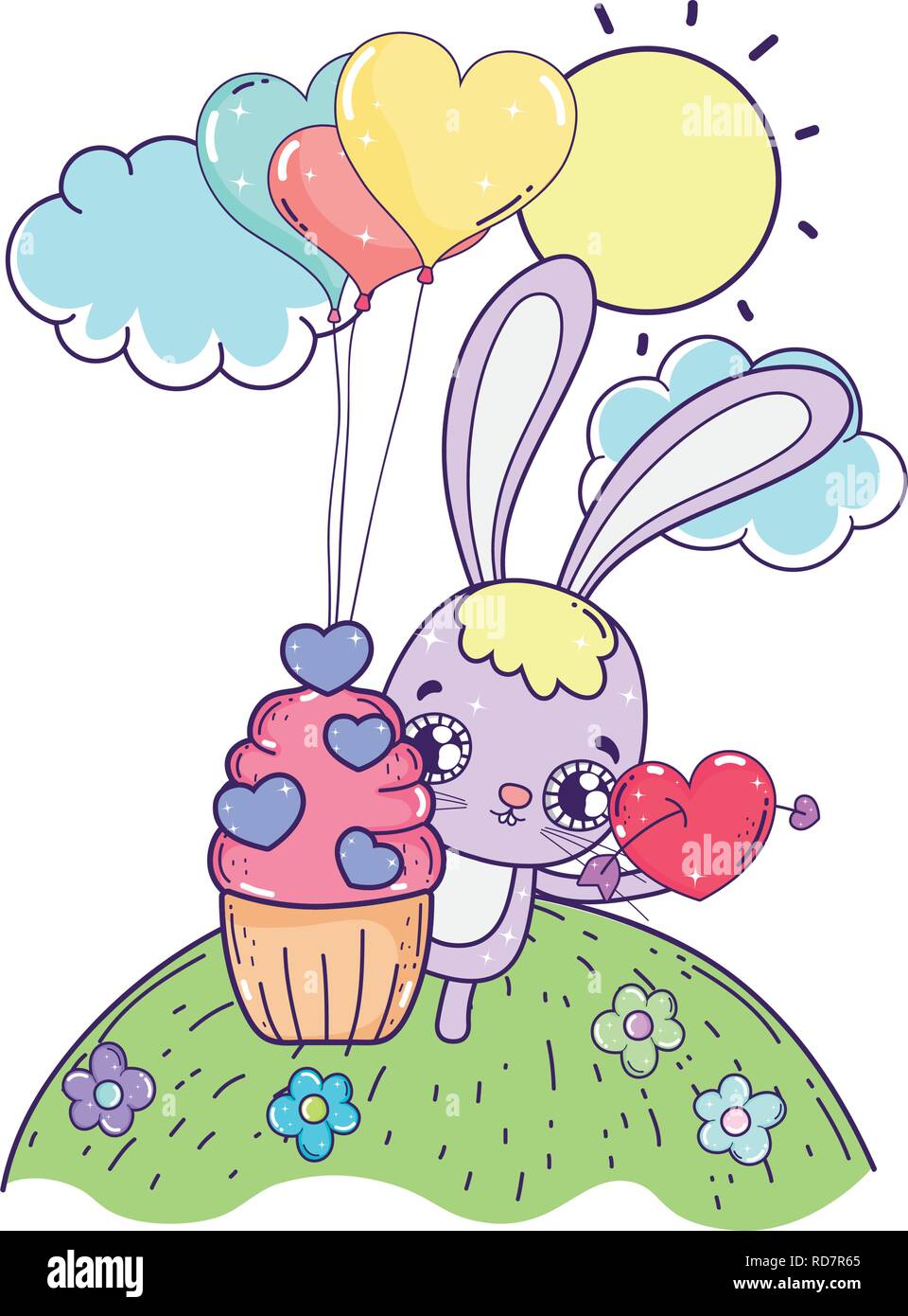 cute rabbit with balloons helium valentines day Stock Vector Image ...