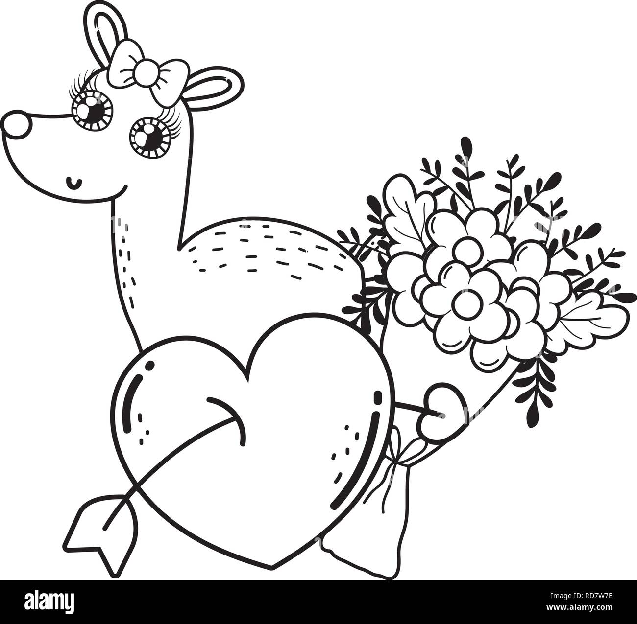 cute love female reindeer with flowers and heart Stock Vector Image ...