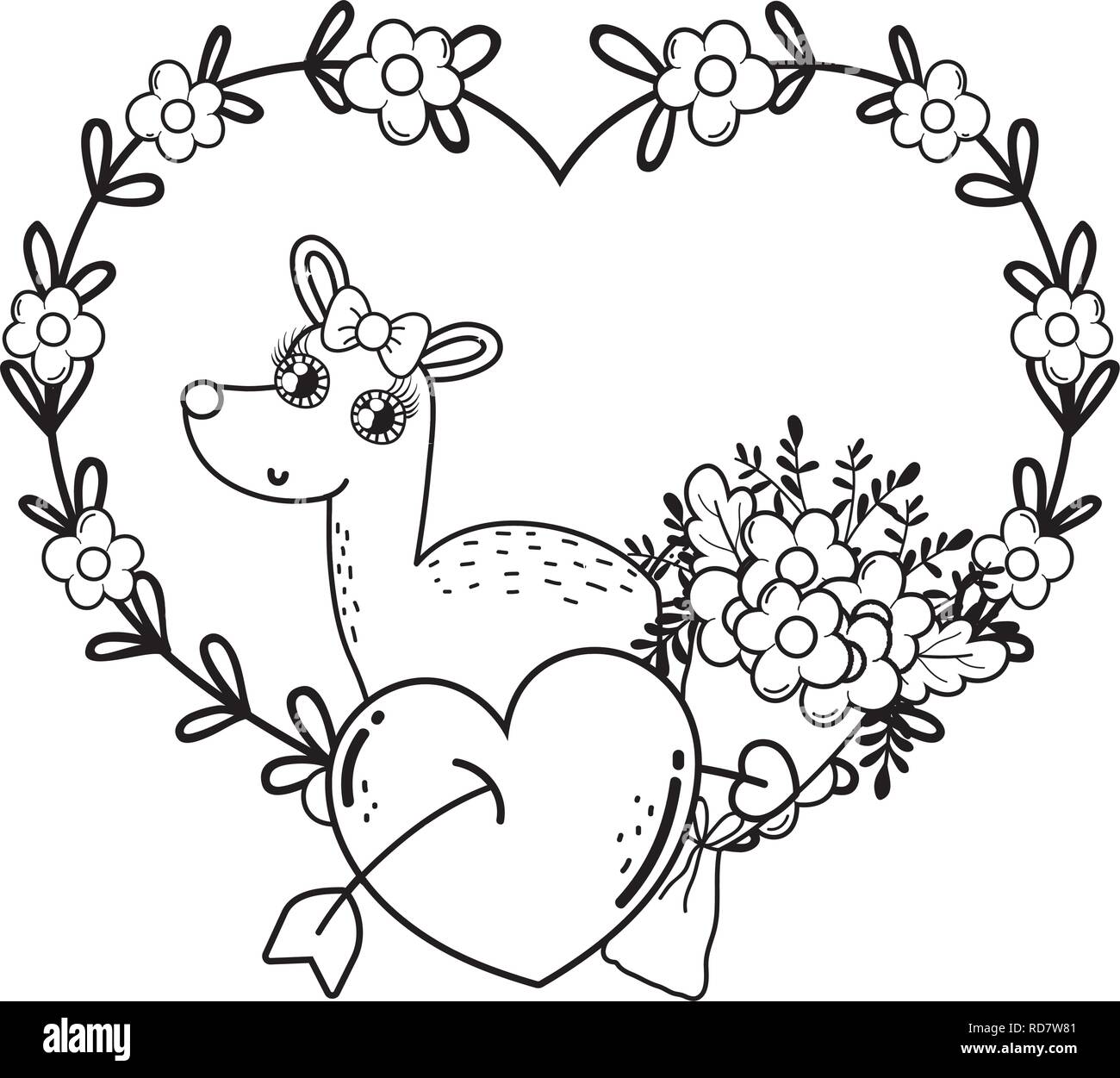 cute love female reindeer with flowers and heart Stock Vector Image ...