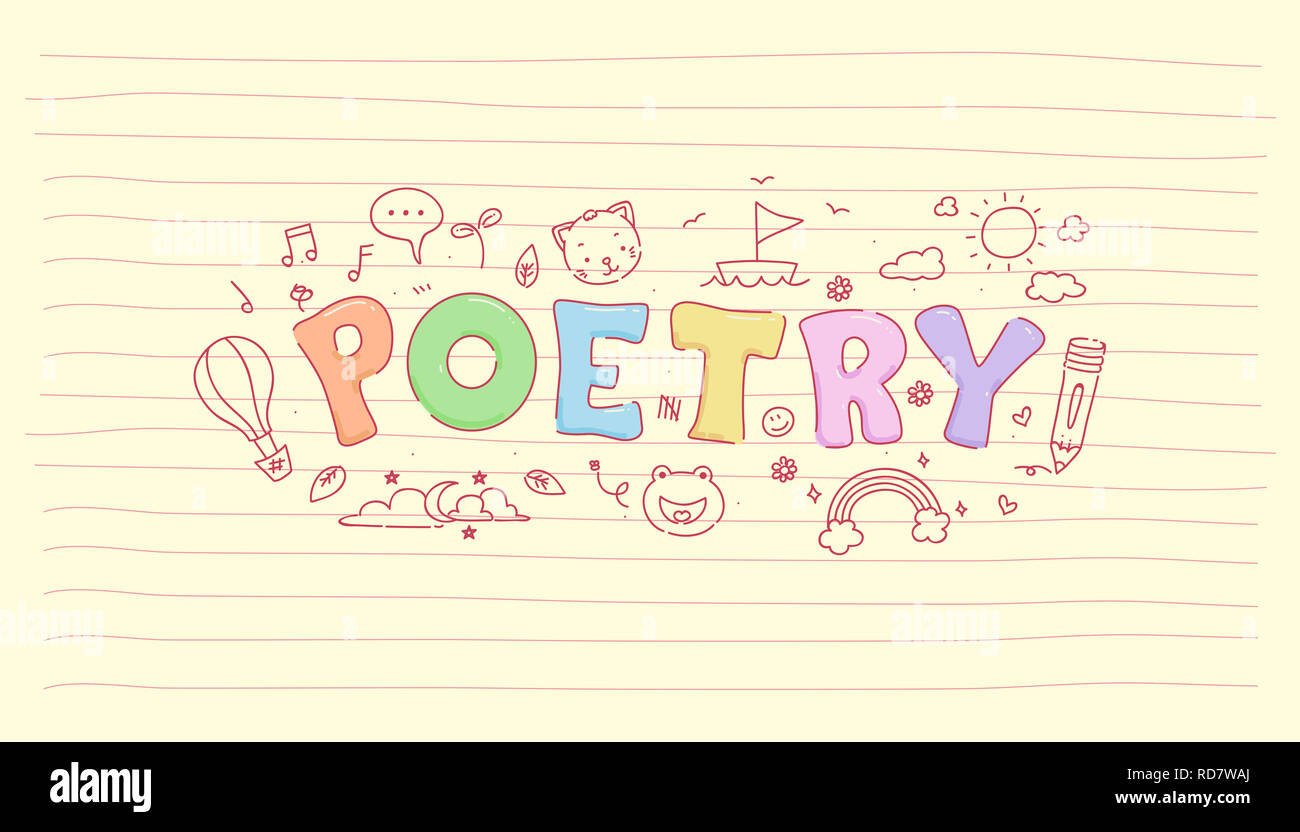 Illustration of Poetry Lettering with Different Education Doodles Stock ...