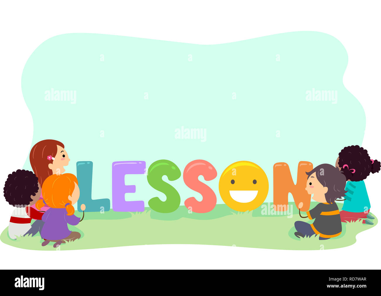 Illustration of Lettering with Stickman Kids Looking at it Outdoors ...