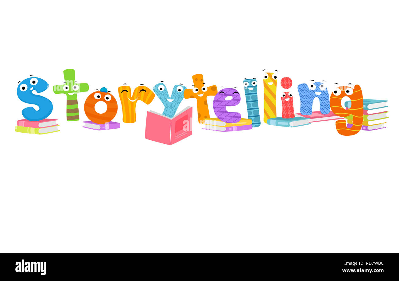 Illustration of Story Telling Letter Mascots with Stacks of Books and ...