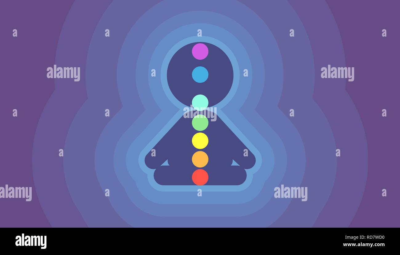 Illustration of a Glowing Person Silhouette with Seven Dots as Chakra ...