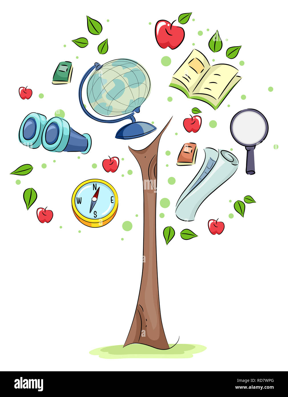 Illustration of a Geography Tree with Binoculars, Globe, Compass and ...