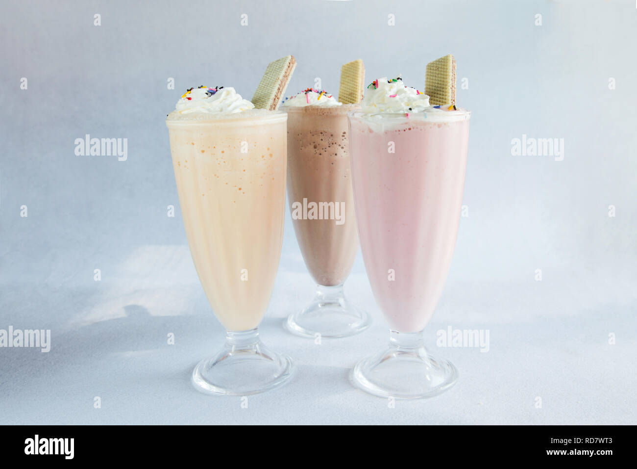 Trio Ice Cream Shakes Chocolate Strawberry Vanilla Stock Photo - Alamy
