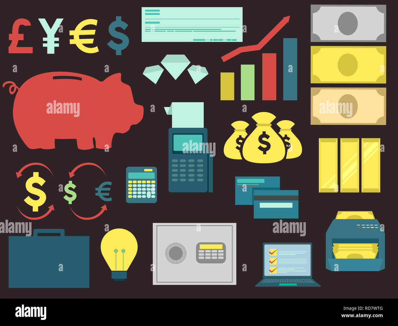 Illustration of Different Banking Elements with Money Symbols, Checks ...