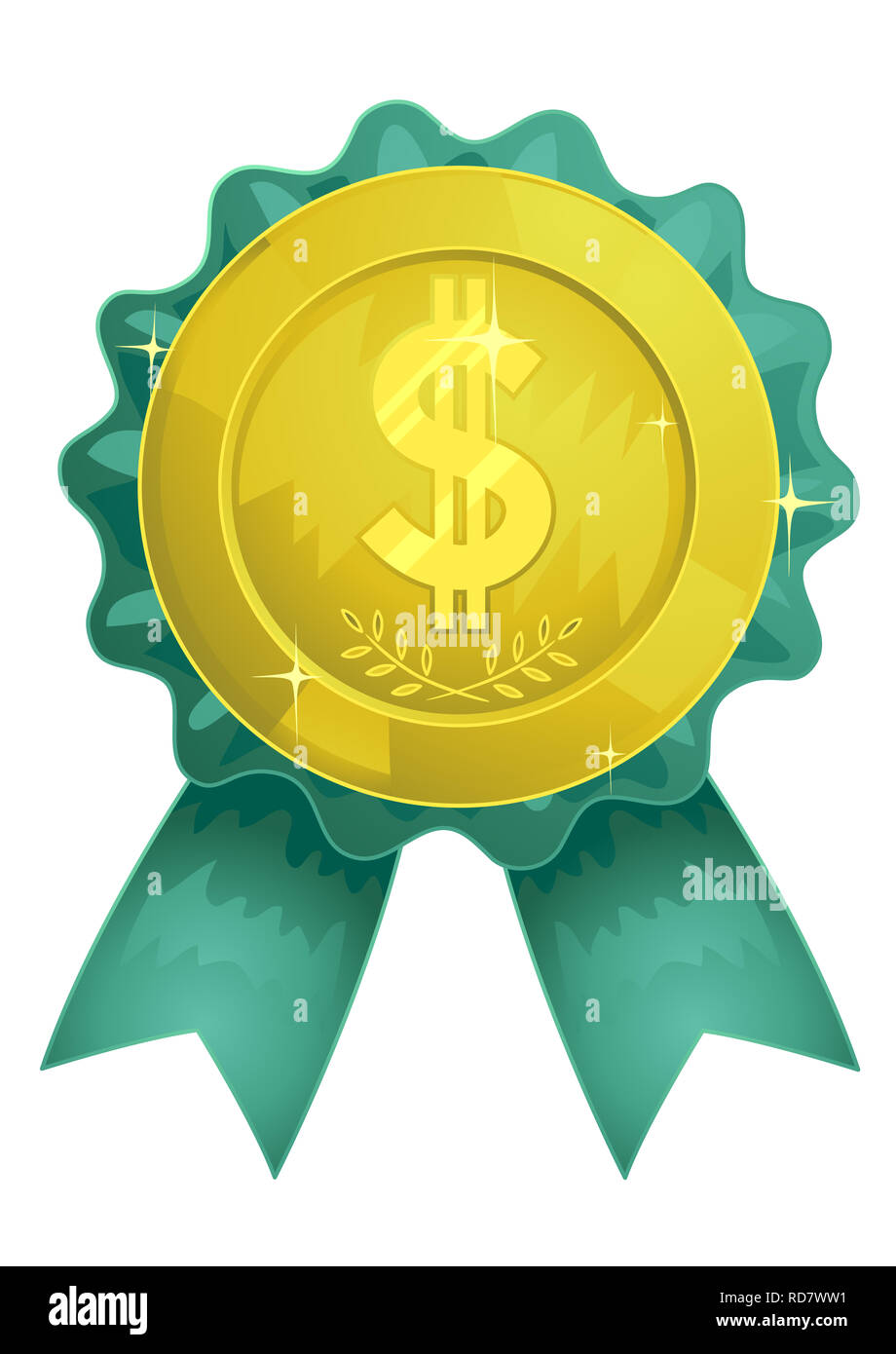 Illustration of a Gold Coin Ribbon Award with a Dollar Sign Stock Photo ...