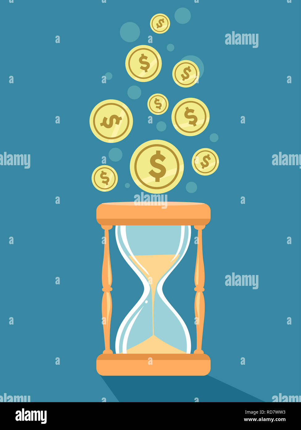 Illustration of a Glass Hour with Gold Coins with Dollar Signs Dropping ...