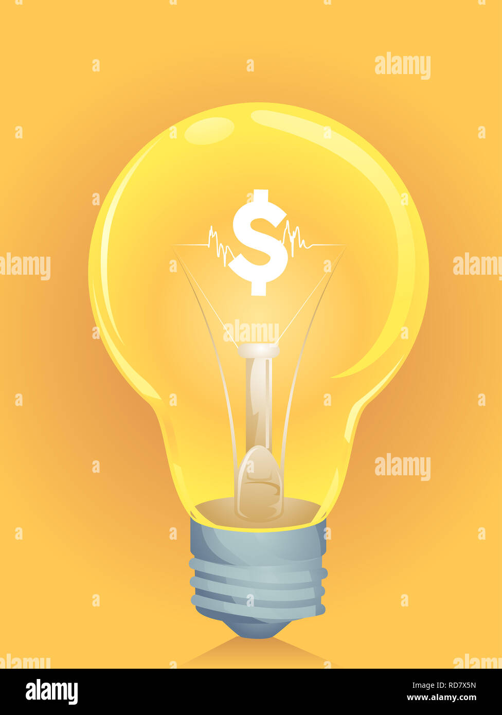 Illustration of a Bright Light Bulb with a Dollar Sign Inside Stock ...