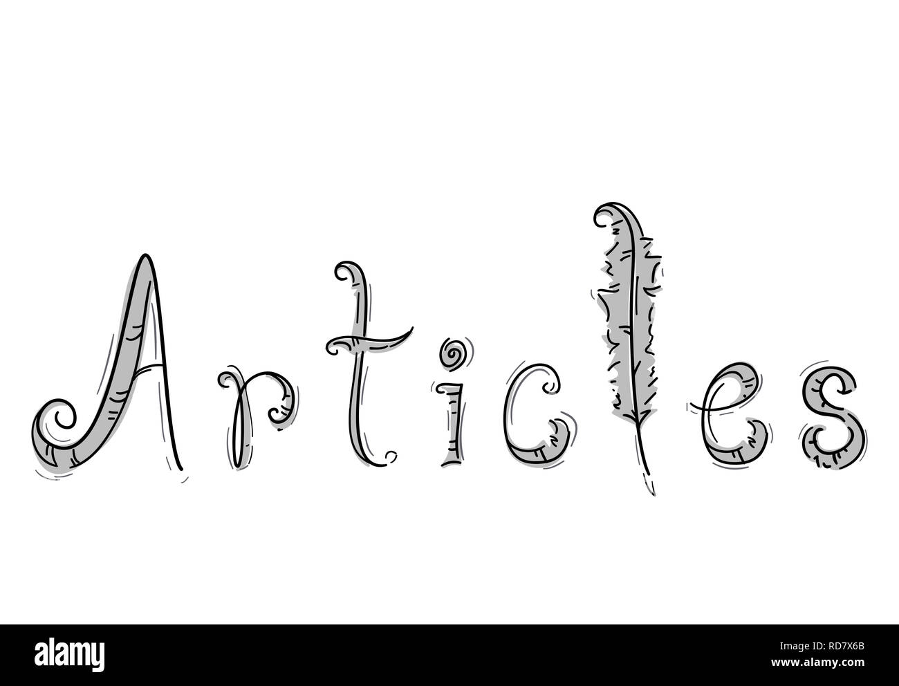Illustration of Articles with Quill Lettering Design Stock Photo - Alamy