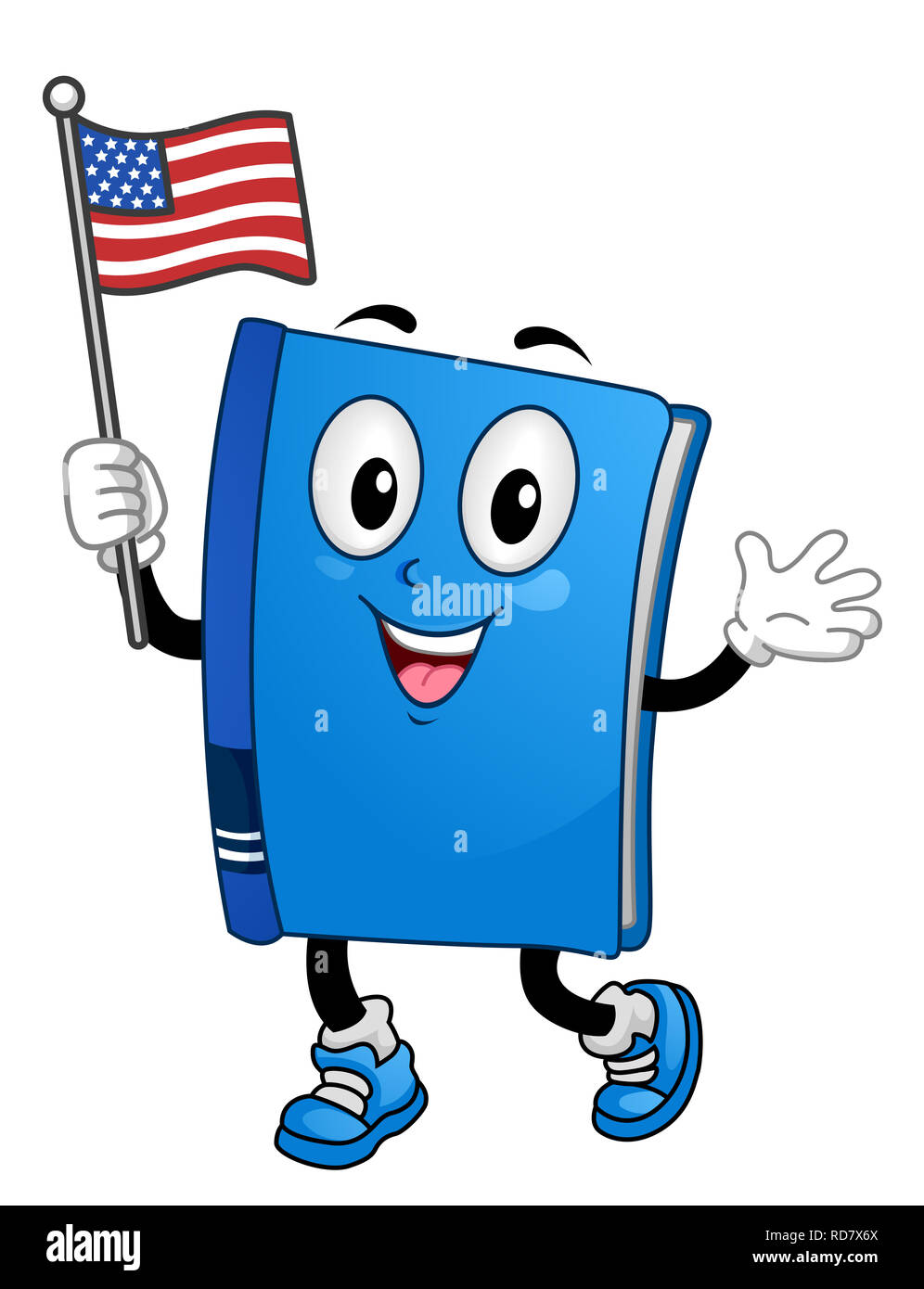 Illustration of a Book Mascot Holding a US Flag Stock Photo - Alamy
