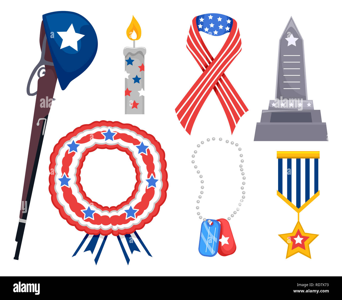Illustration of Memorial Day Elements from Rifle, Ribbon to Medal Stock ...
