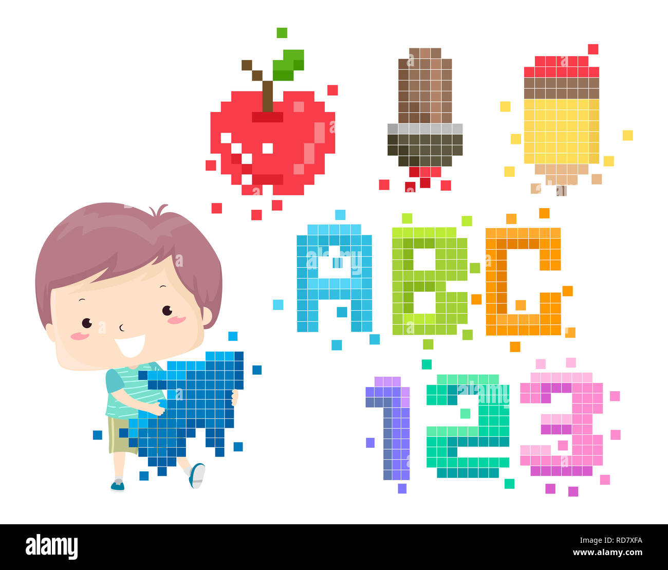 Illustration of a Kid Boy Holding Education Elements for Apps from ...