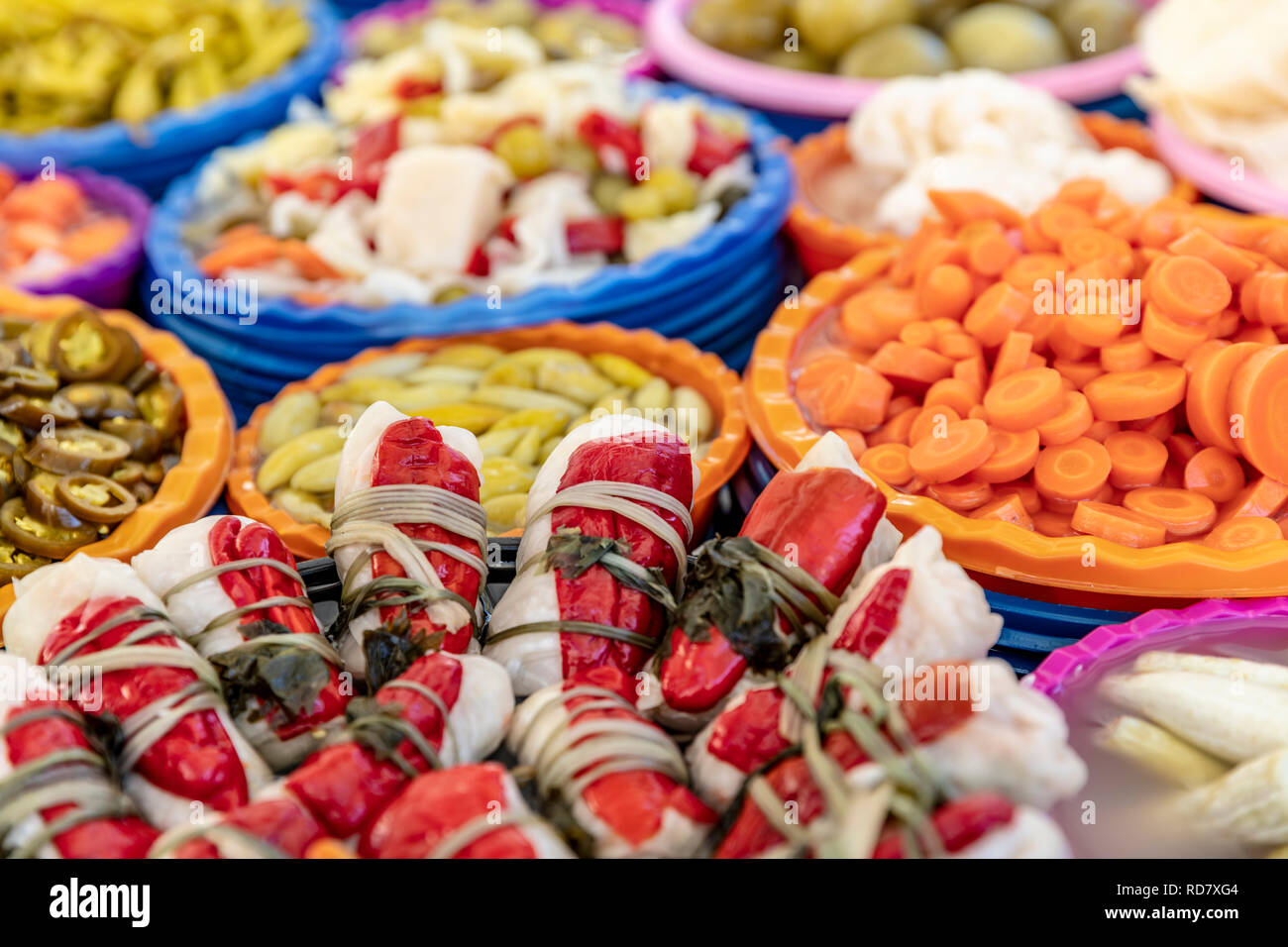 Turkish pickles in local market. Traditional Turkish pickles of various ...