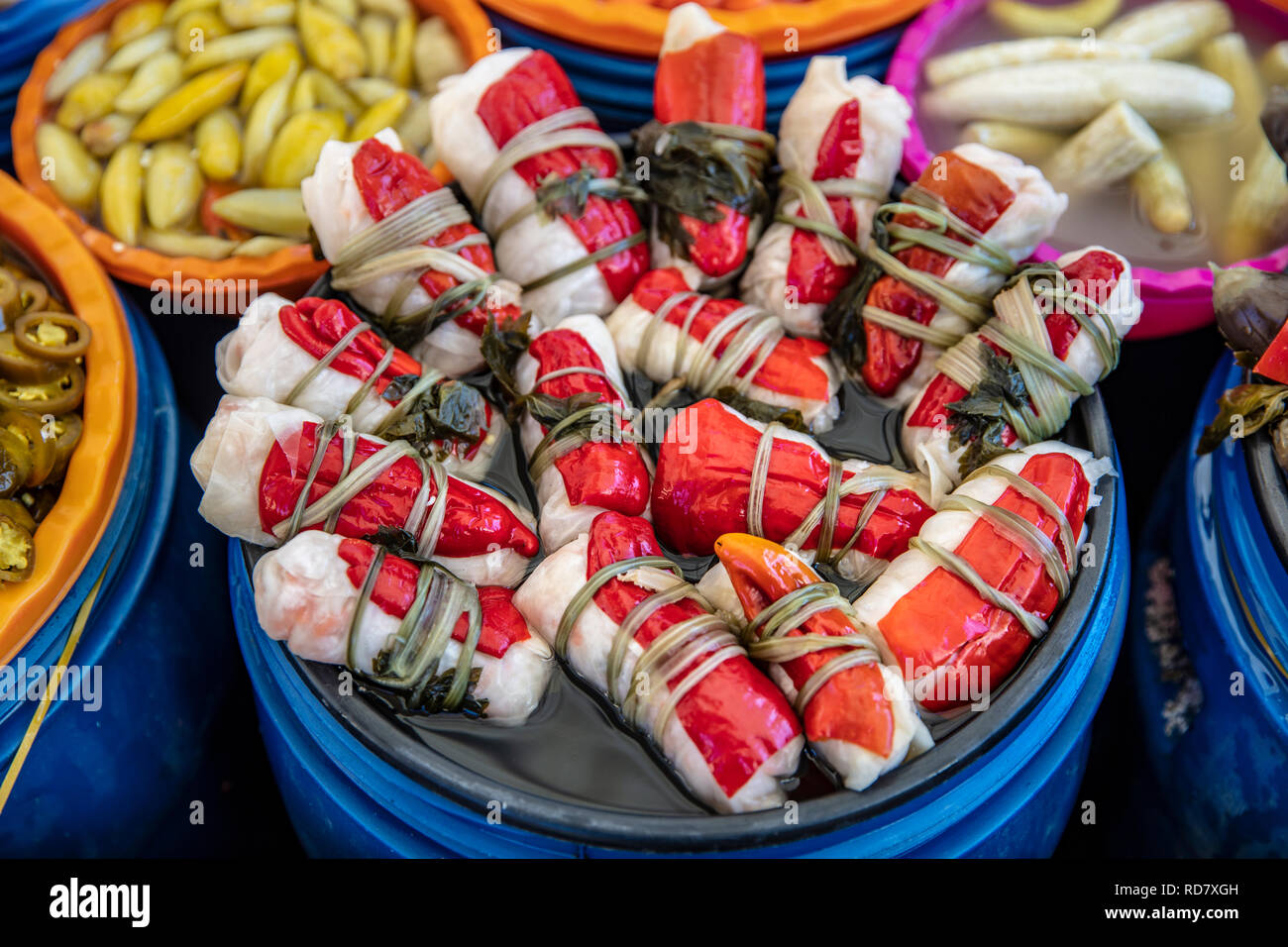 Turkish pickles in local market. Traditional Turkish pickles of various ...