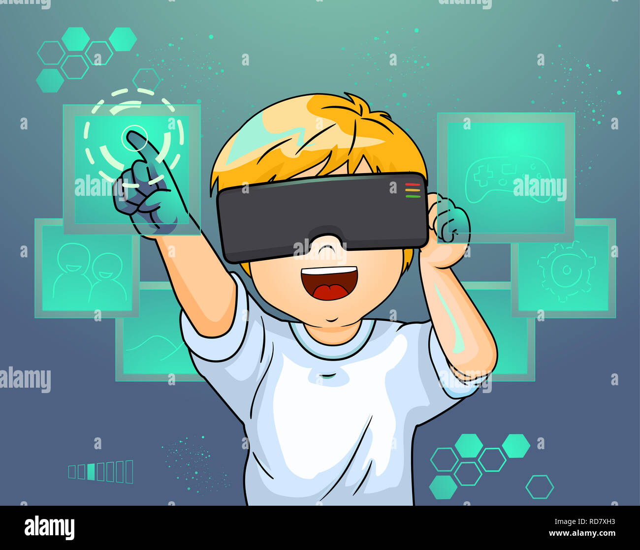 Illustration of a Kid Boy Wearing a Virtual Reality Goggles and ...